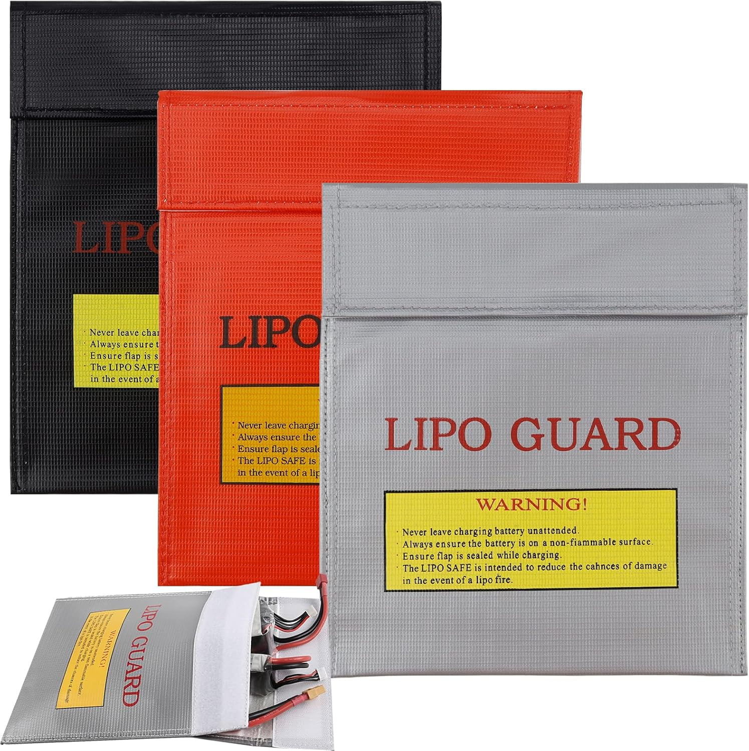 3 Pack LiPo Safe Bags, Kvago Fireproof Battery Bag Protective Bag, Fire ...