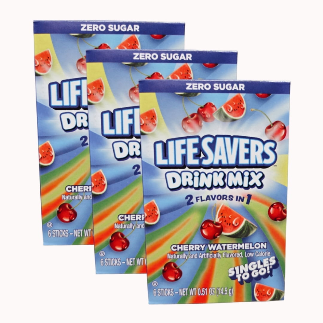 (3 Pack) Life Savers Cherry Watermelon Zero Sugar Drink Mix Sticks, 0. ...