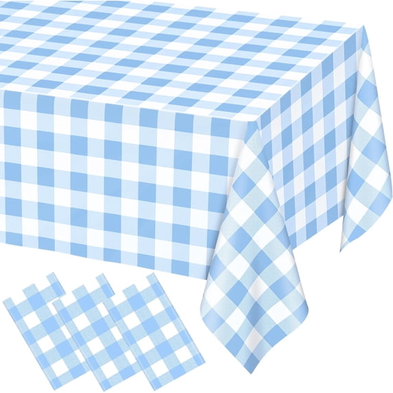 3 Pack Light Blue Gingham Tablecloth Rectangular Pale Blue and White ...