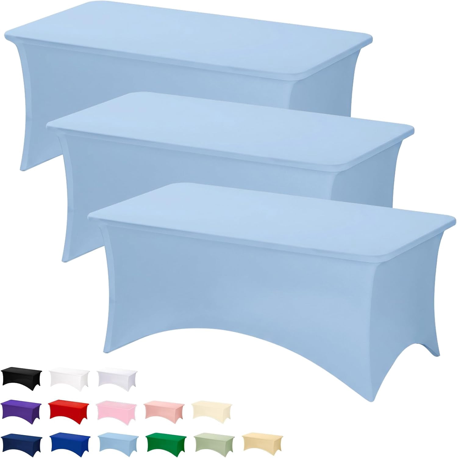 3 Pack Light Blue Rectangle 6Ft Stretch Spandex Fitted Table Covers for ...
