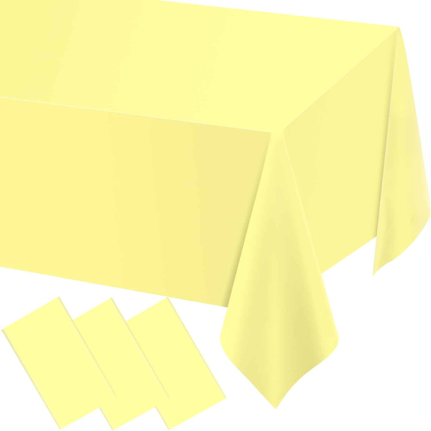 3 Pack Light Yellow Tablecloths, Yellow Disposable Plastic Waterproof ...