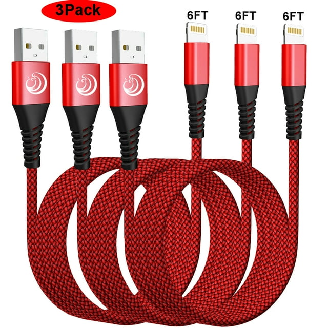 3 Pack Lightning Charger Cord 6 ft Nylon Braided Lightning Cable Fast ...