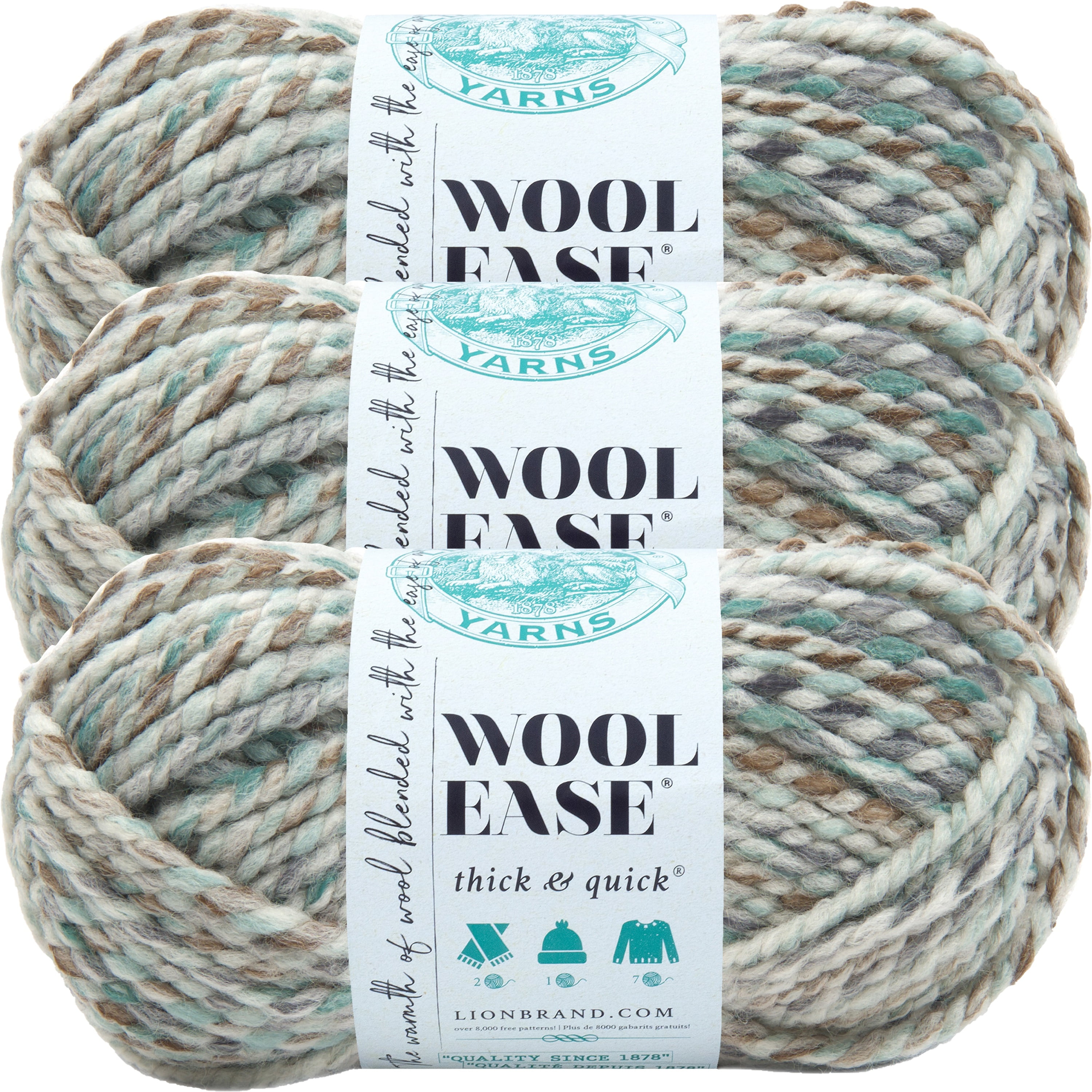 (3 Pack) Lion Brand Wool-Ease Thick & Quick Yarn - Seaglass - Walmart.com