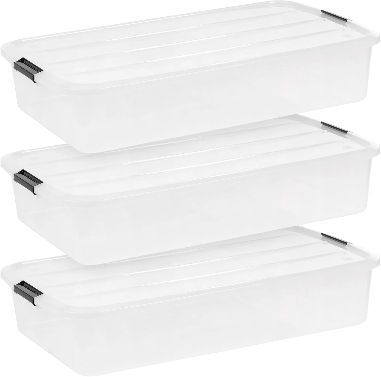 3 Pack Low Profile Under Bed Storage Containers,50 Quart Clear Plastic ...