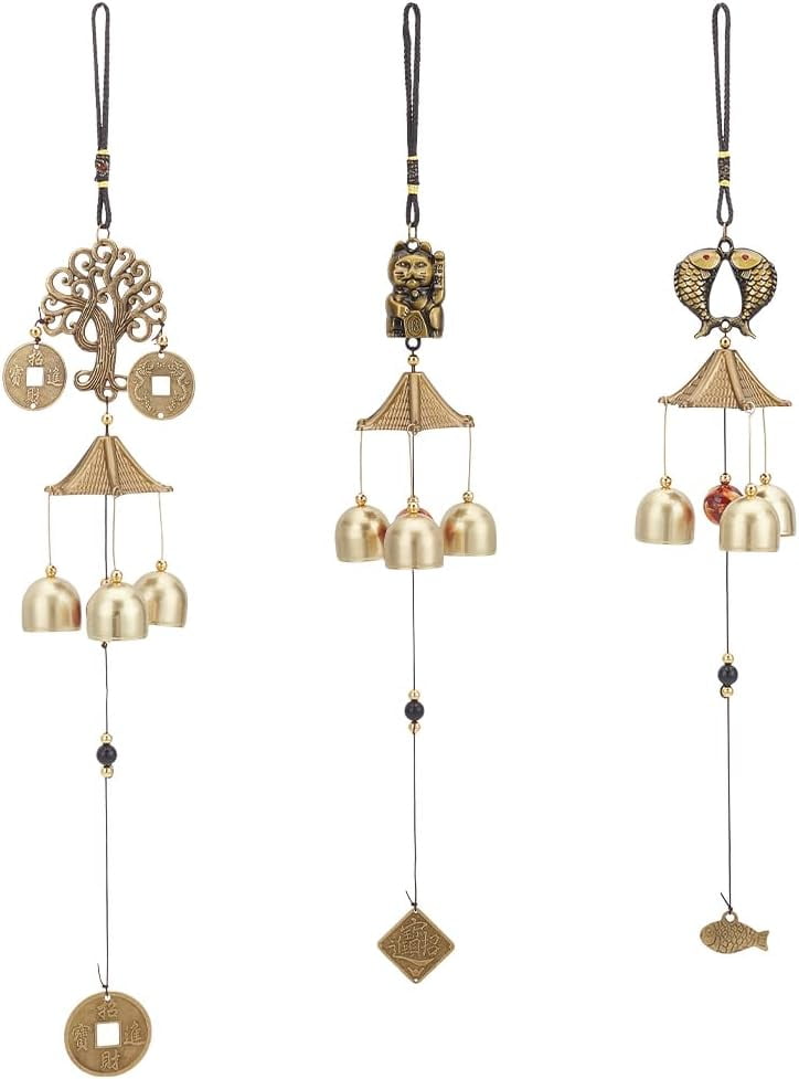3 Pack Lucky Wind Chimes 3 Bells Chinese Wind Bell Vintage Bronze ...