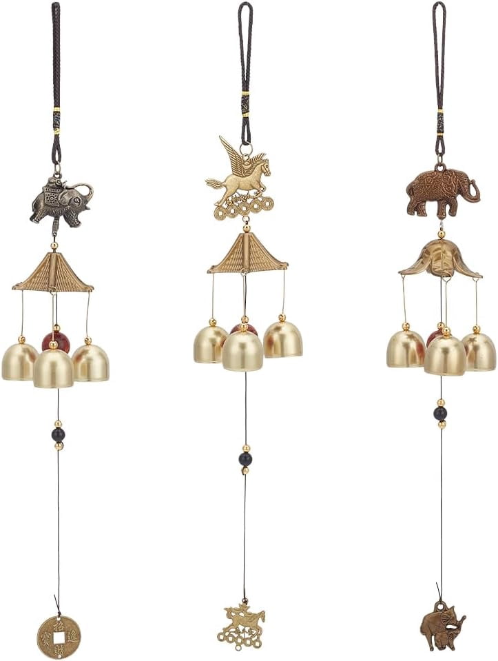 3 Pack Lucky Wind Chimes 3 Bells Chinese Wind Bell Vintage Bronze Metal ...