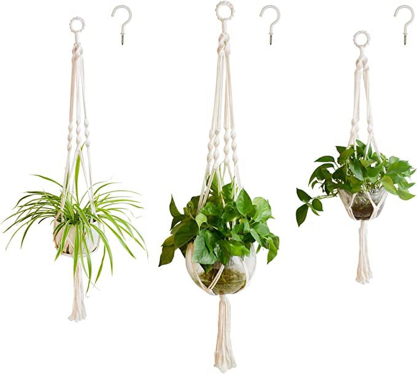3 Pack Macrame Plant Hanger-Indoor Hanging Planter Holder with 3 Hooks ...