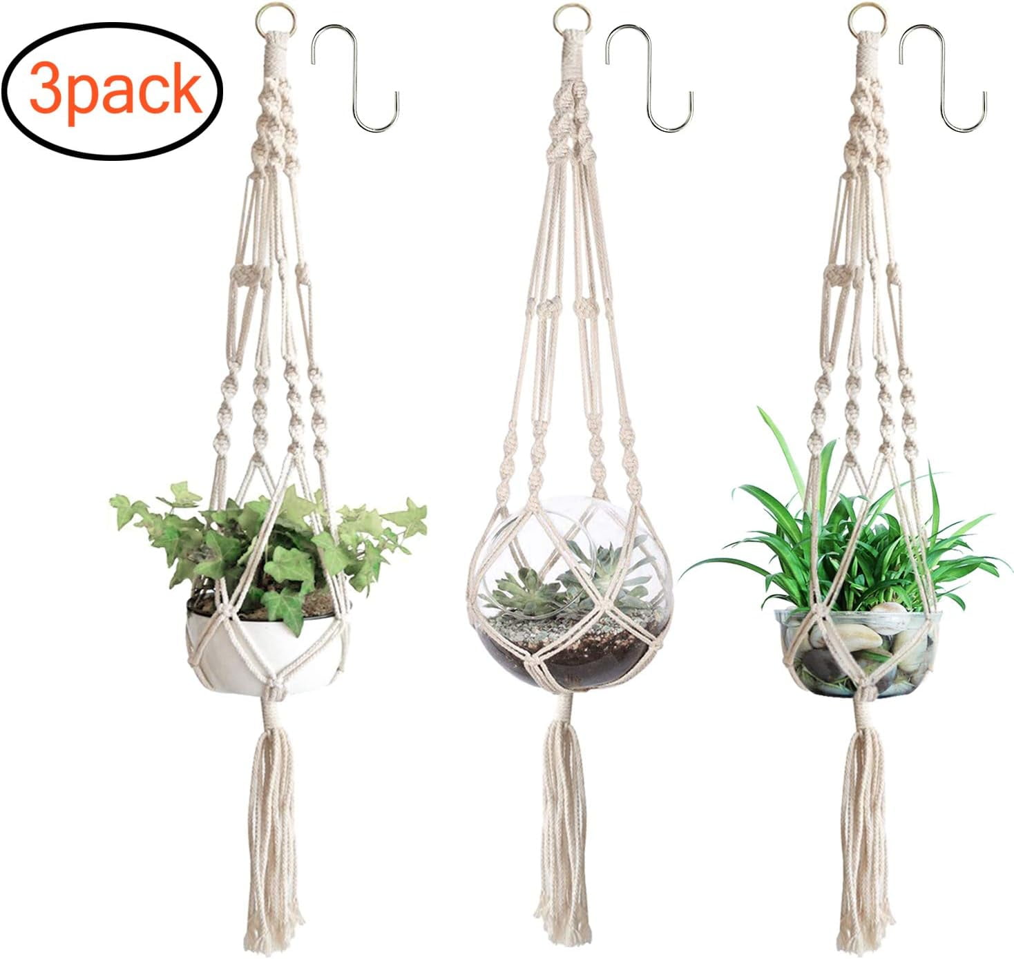 3-Pack Macrame Plant Hangers, High-Quality Polyester Cotton Cords For ...