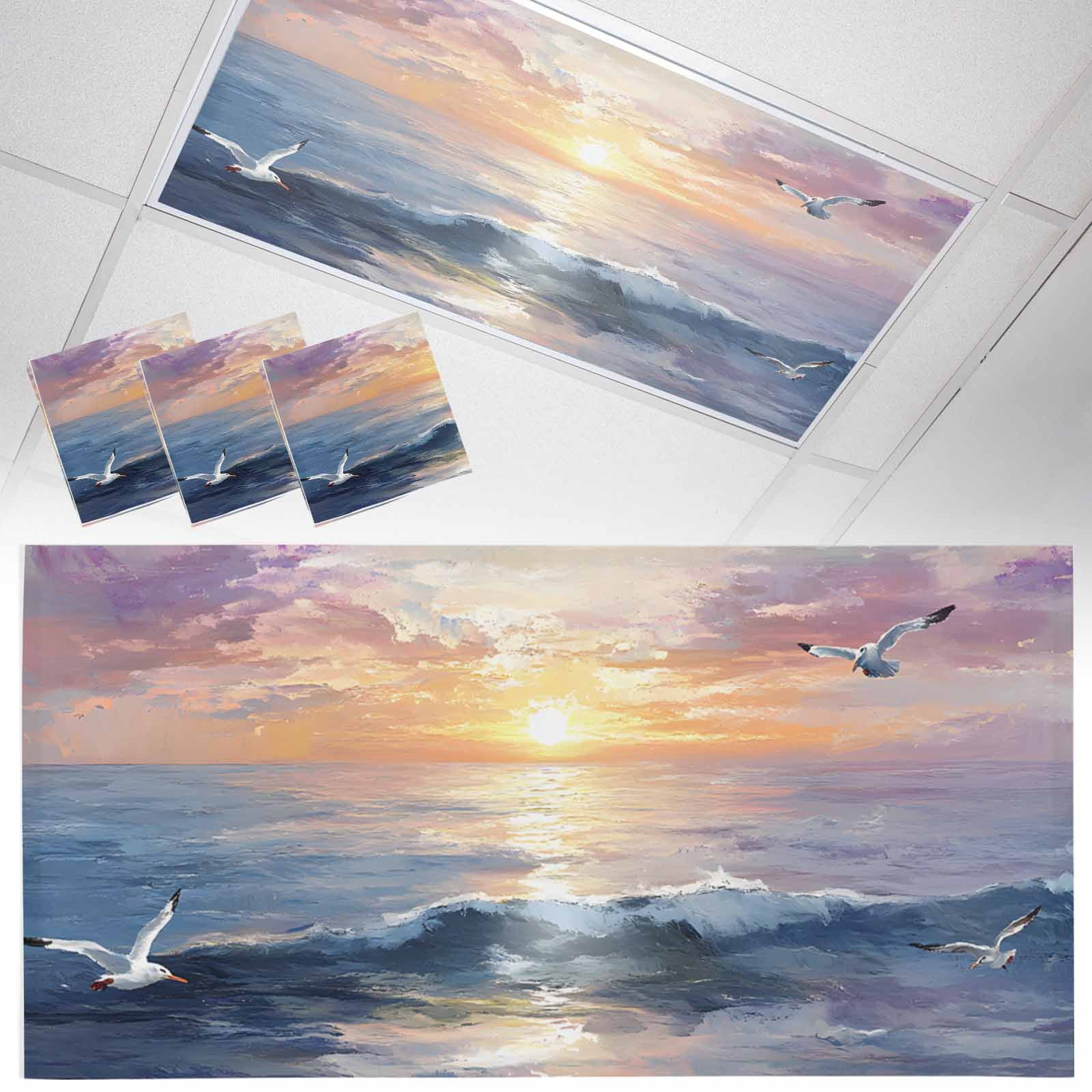 3 Pack Magnetic Fluorescent Light Covers, 2x4 Ft,Colorful Sunset Ocean ...