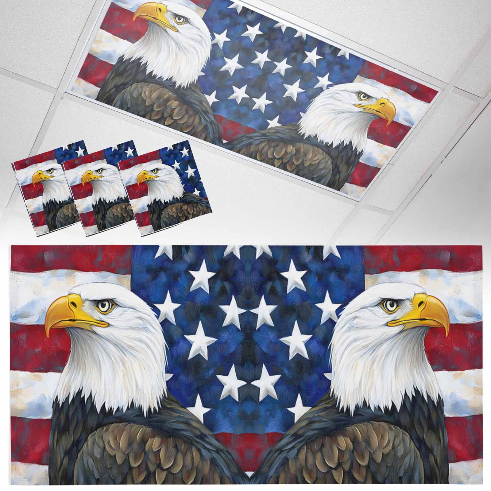 3 Pack Magnetic Fluorescent Light Covers, 2x4 Ft,Eagle USA Flag Independence Day Retro Magnetic ...