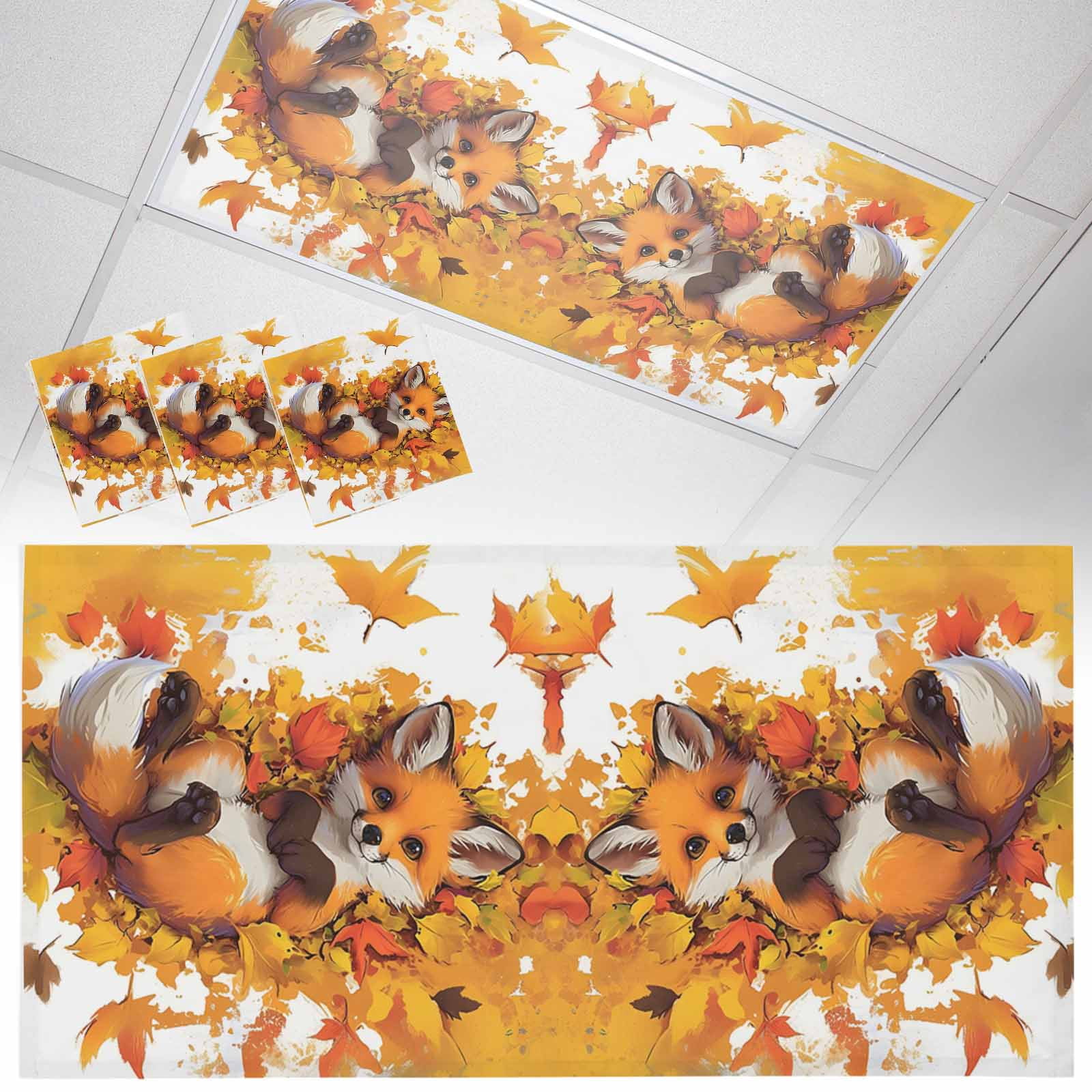 3 Pack Magnetic Fluorescent Light Covers, 2x4 Ft, Fall Cute Fox Maple ...