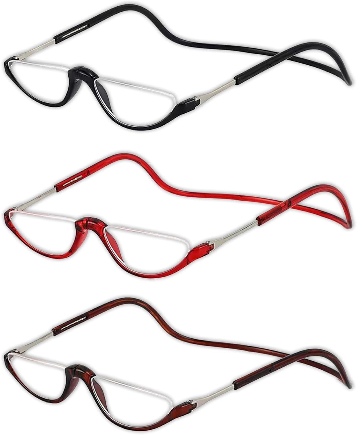3 Pack Magnetic Reading Glasses for Men & Women - Adjustable Temple ...