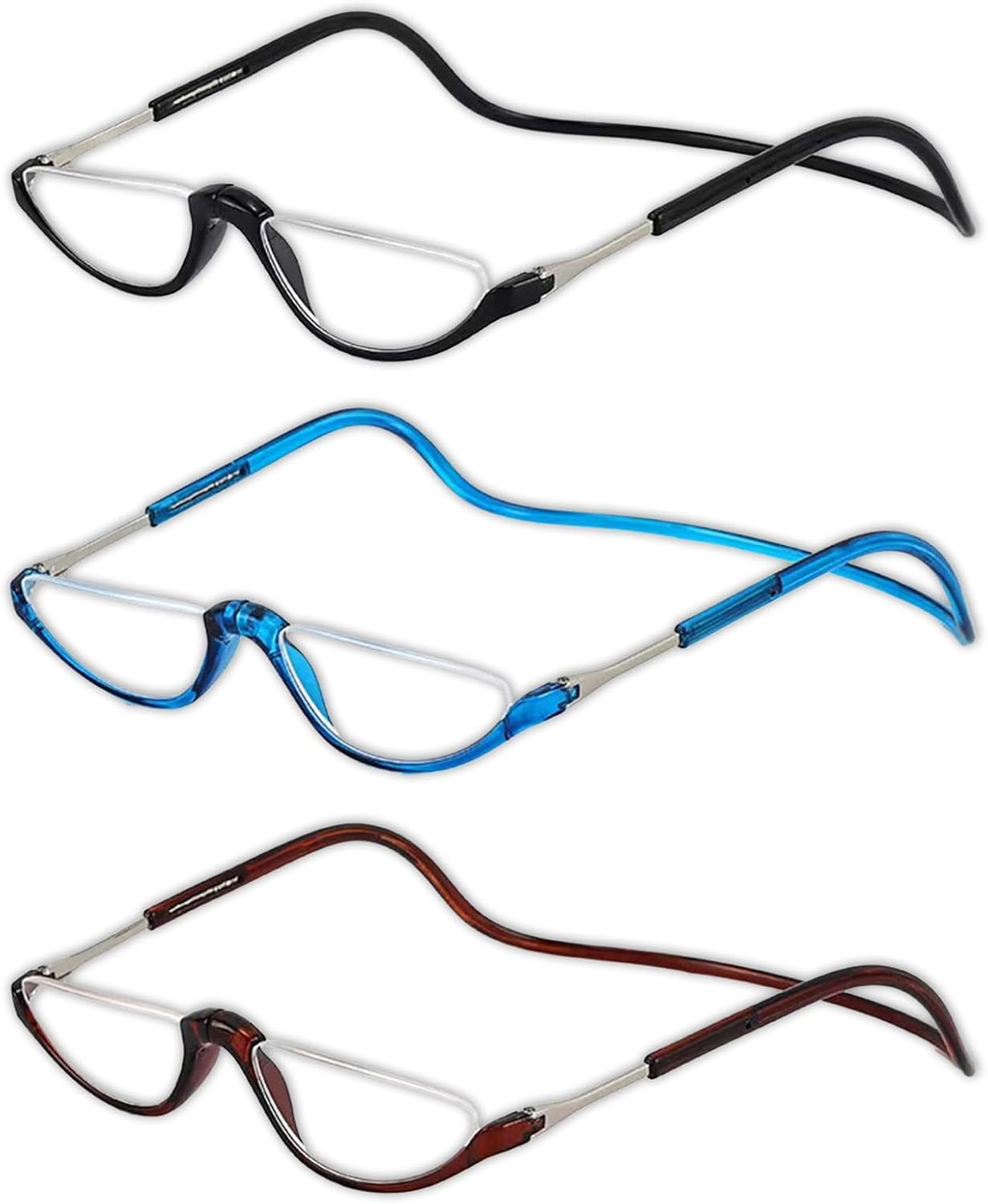 3 Pack Magnetic Reading Glasses for Men & Women - Adjustable Temple ...