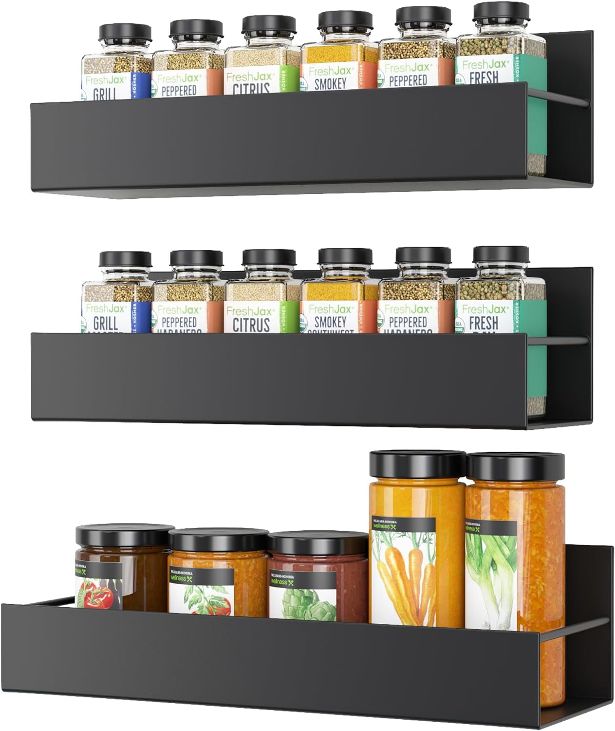 3 Pack Magnetic Spice Rack for Refrigerator, Moveable Seasoning Spice ...