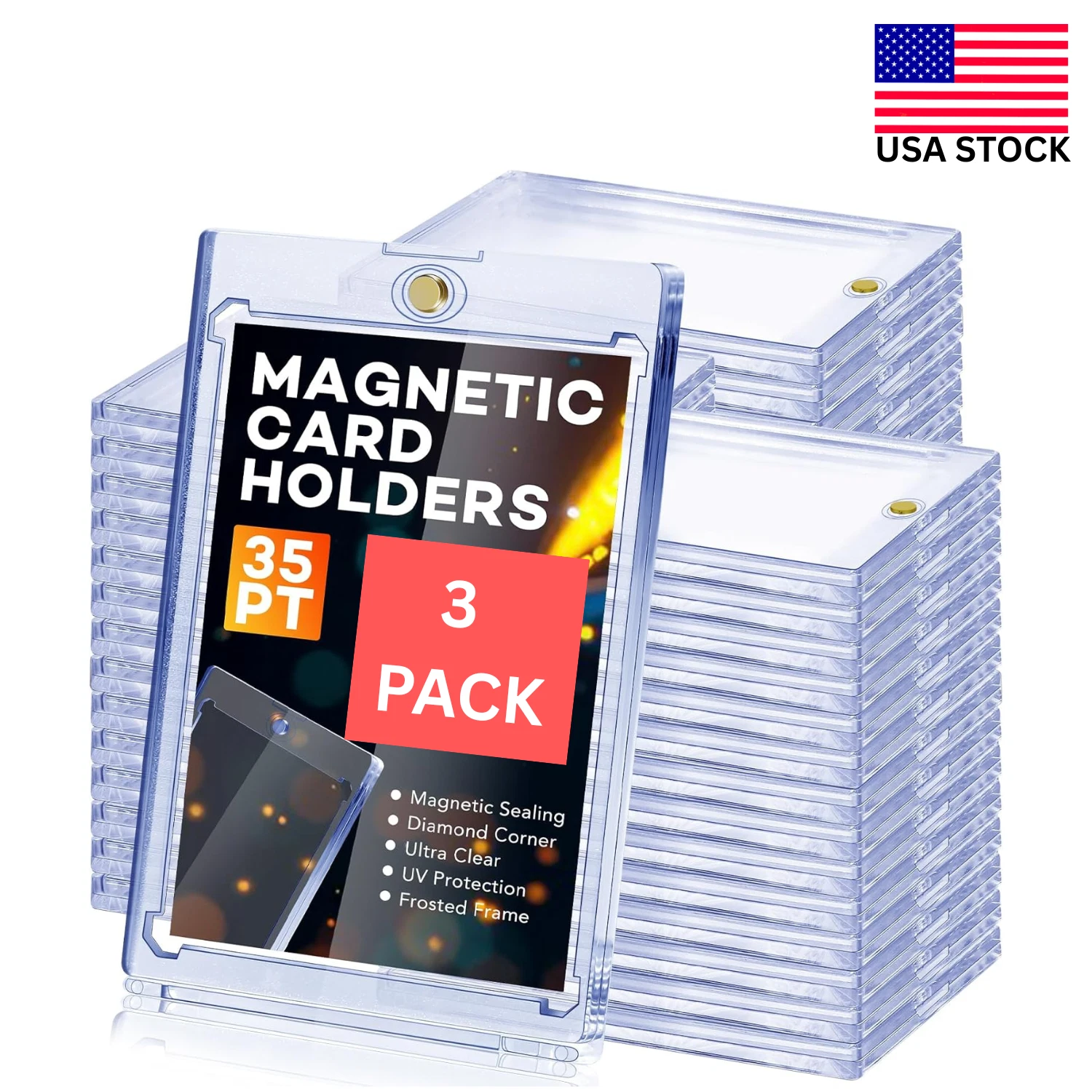 3 Pack Magnetic Trading Sports Card Holders 35pt One-Touch Hard UV ...