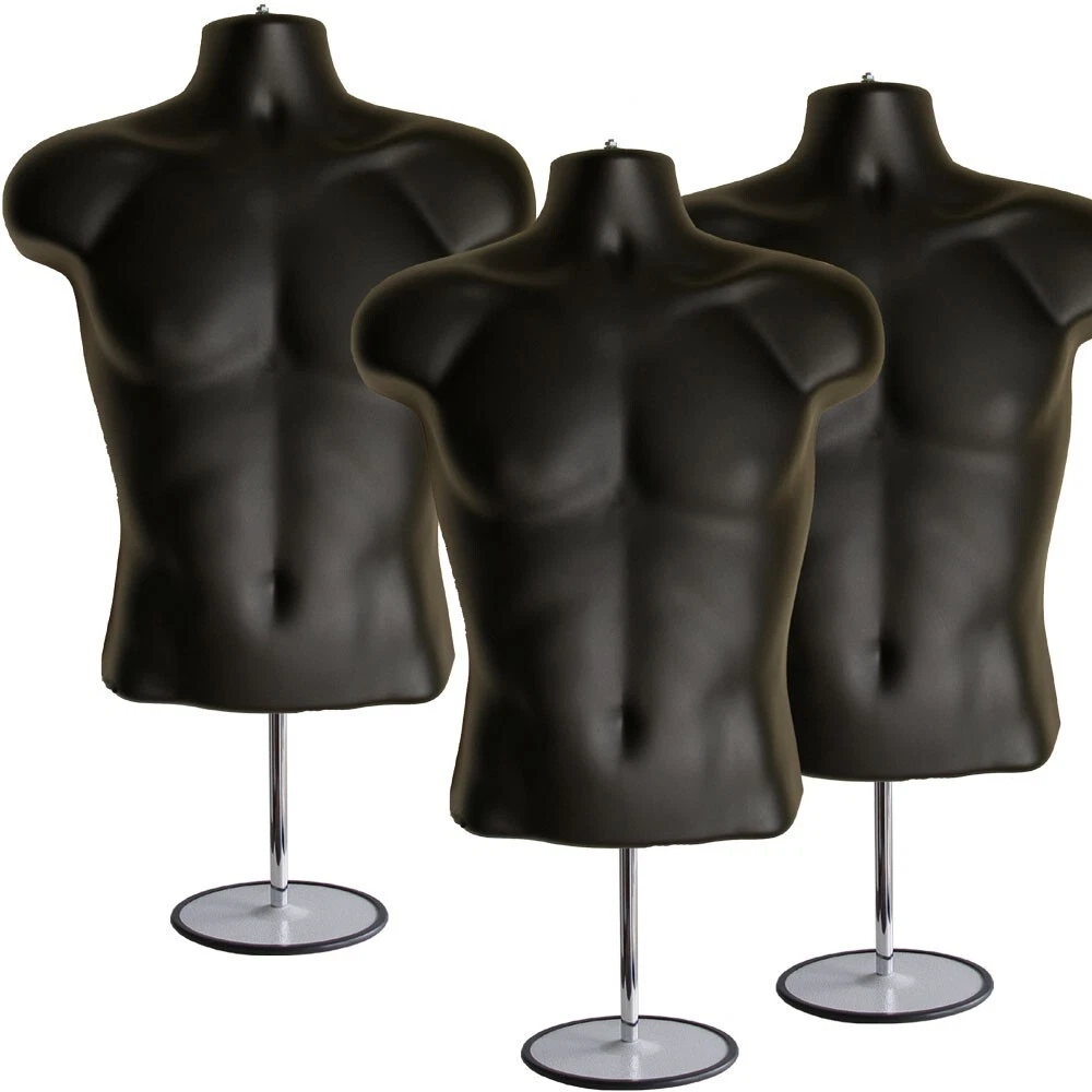3-Pack Male Mannequin Torso Forms with Hollow Back, Adjustable Stands ...