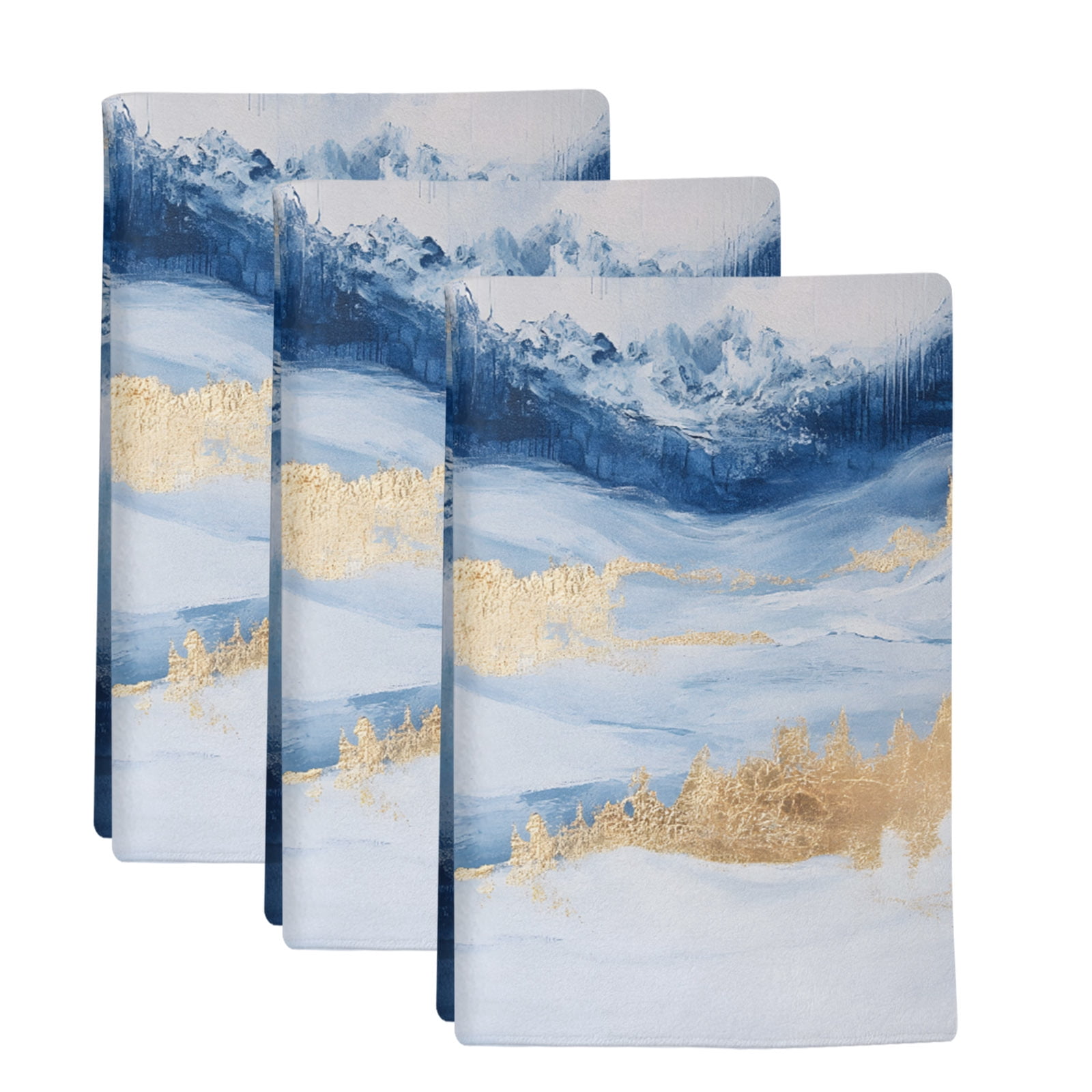3 Pack Marble Texture Kitchen Towels Abstract Gradient Ocean Blue Gold ...
