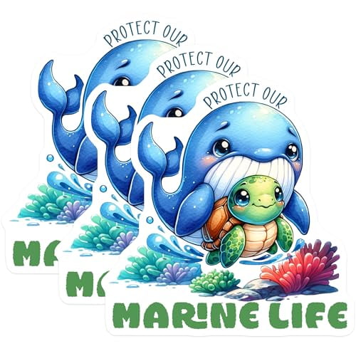 (3 Pack) Marine Life Decals - Turtle and Whale Sticker - Protect Ocean ...