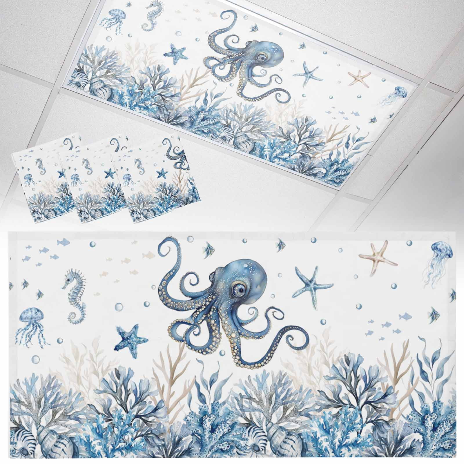 3 Pack Marine Life Fluorescent Light Covers for Ceiling Lights Ocean ...