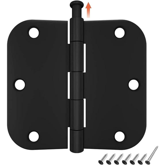 3 Pack Matte Black Rounded Door Hinges 3.5 x 3.5 Inch 5/8 Radius ...