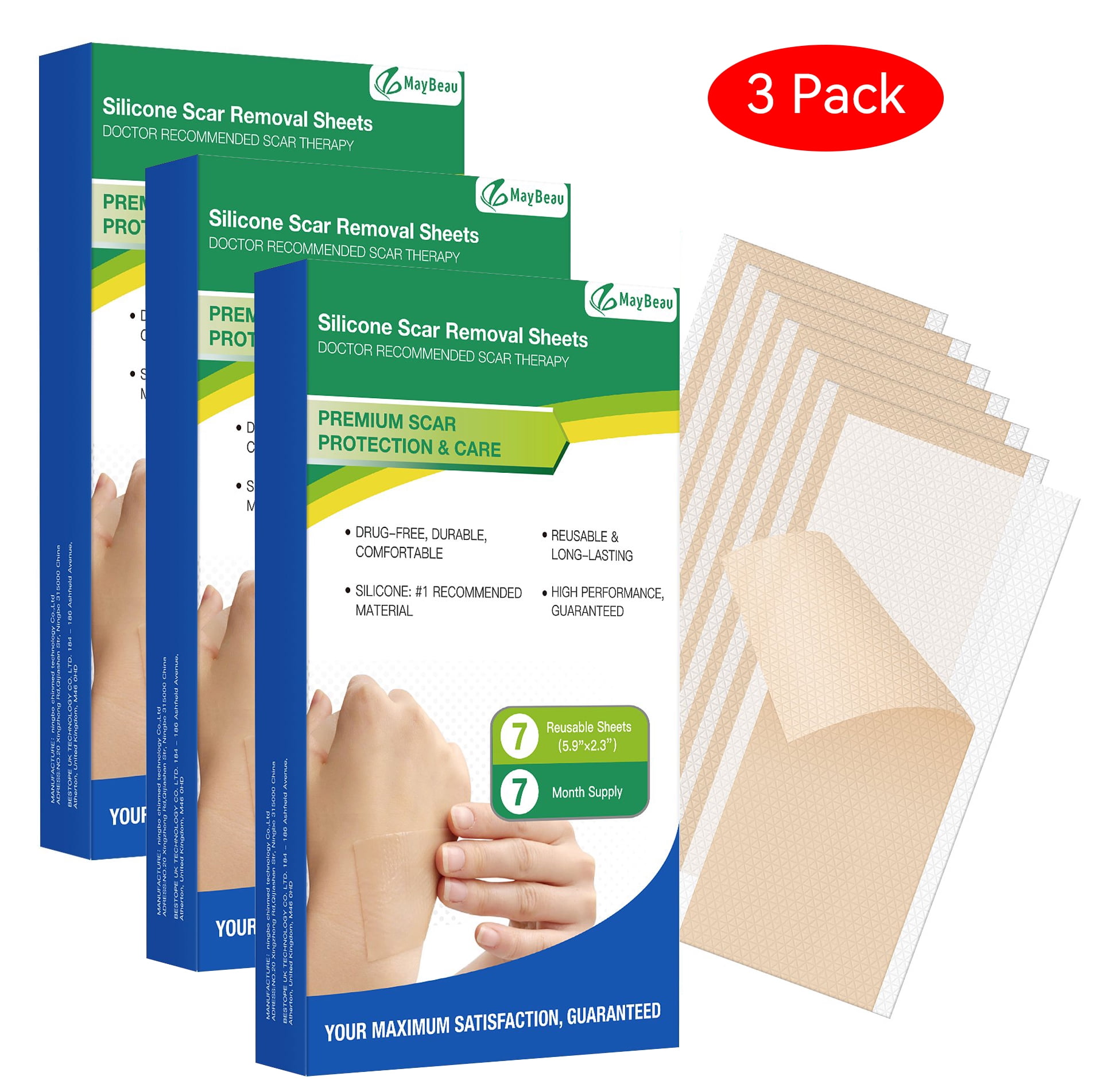 3 Pack MayBeau Silicone Scar Removal Sheets 5.9''x2.3'' (21 Sheets ...