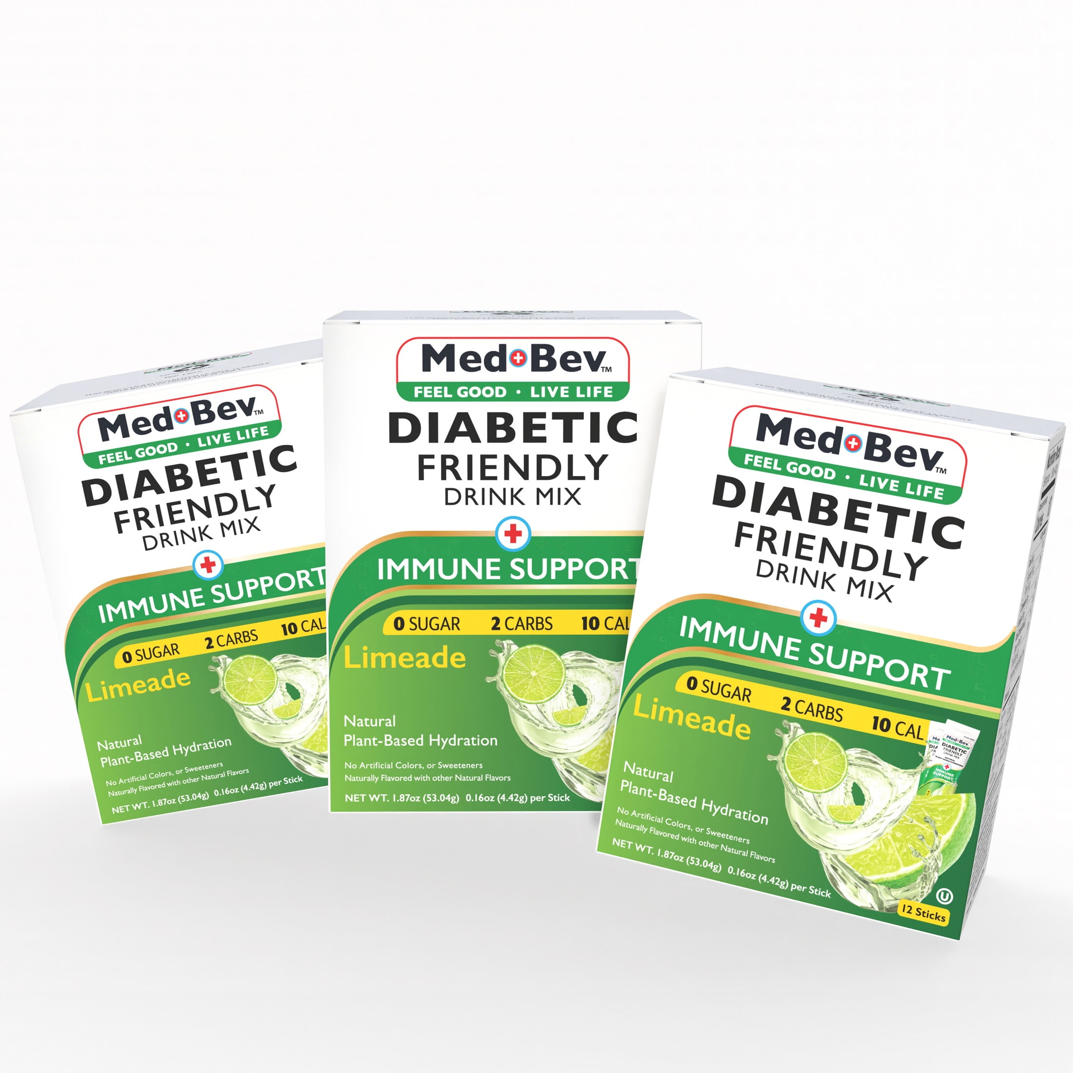 3 Pack - Med-Bev Natural Hydration Powder: 0-Sugar, Limeade, Diabetic Friendly Drink Mix ...