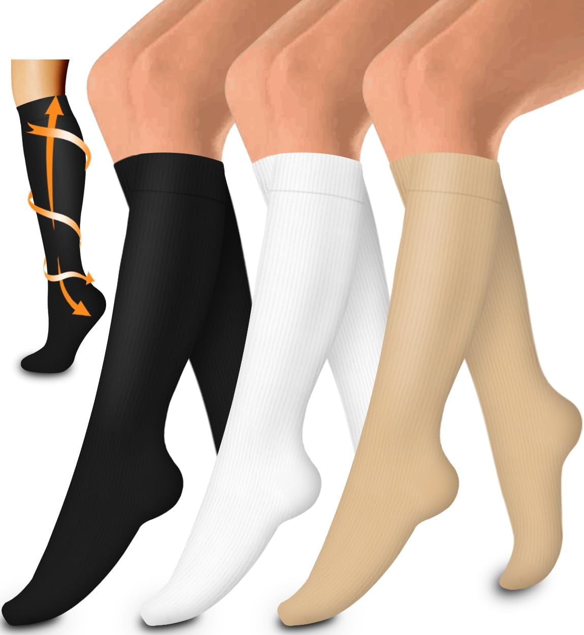 3 Pack Medical Compression Socks - Compression Long Socks for Women and ...