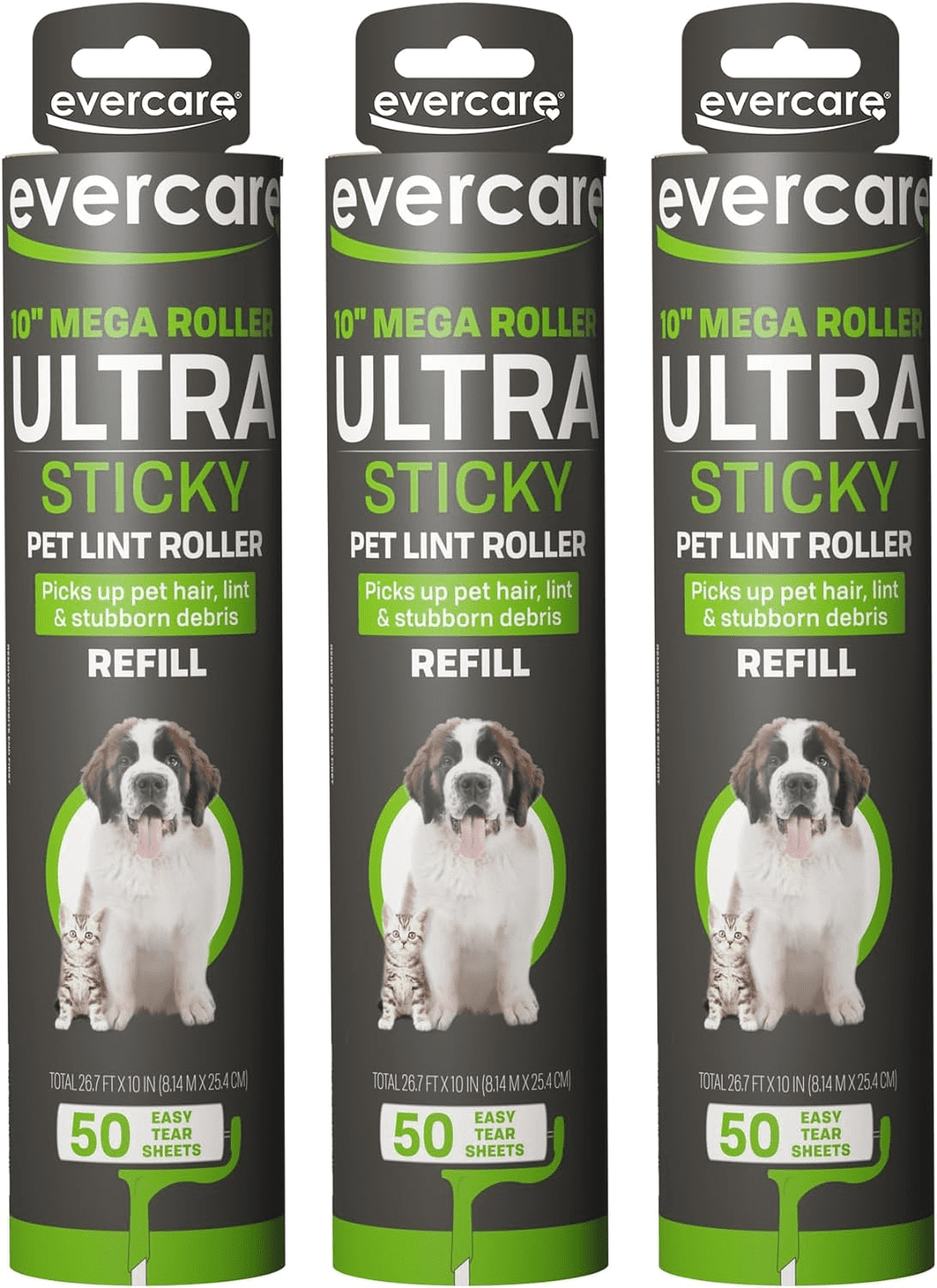 3-Pack Mega Oversized Lint Roller Refills, 50 Sheets Each (150 Total ...
