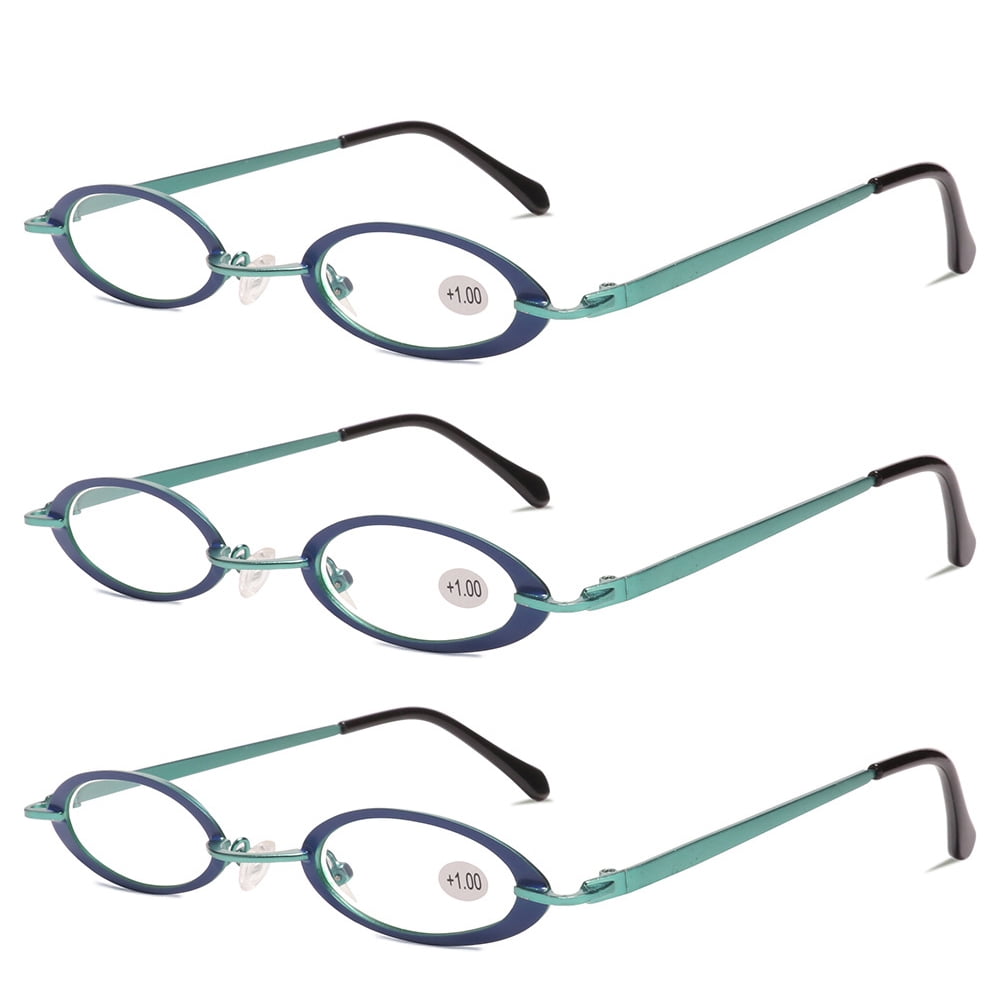 3 Pack Men Women HD Small Oval Reading Glasses Metal Presbyopic Glasses ...