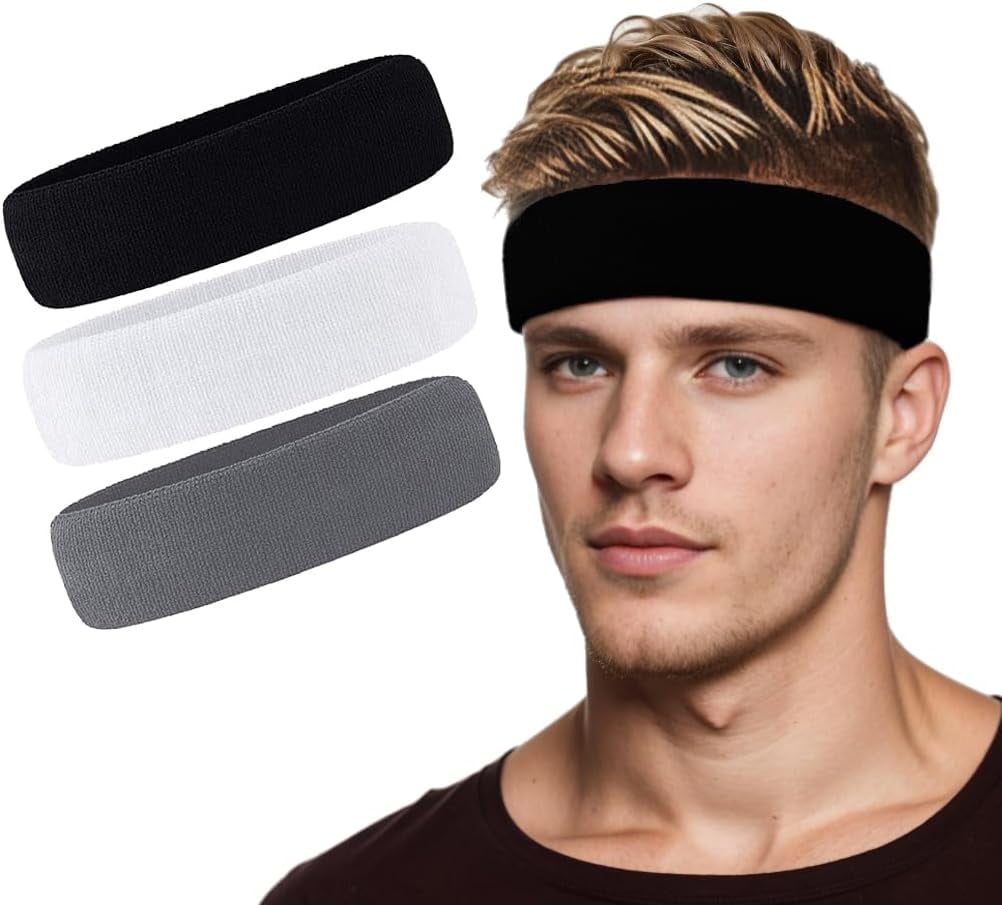 3 Pack Men & Women Sweatband Headband Terry Cloth Moisture Wicking for ...