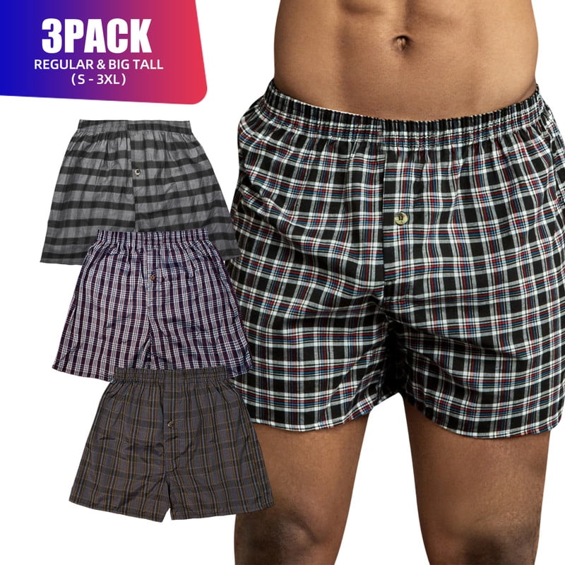 3 Pack Men's 100% Cotton Boxer Shorts Premium Cotton Random Mixed Color ...