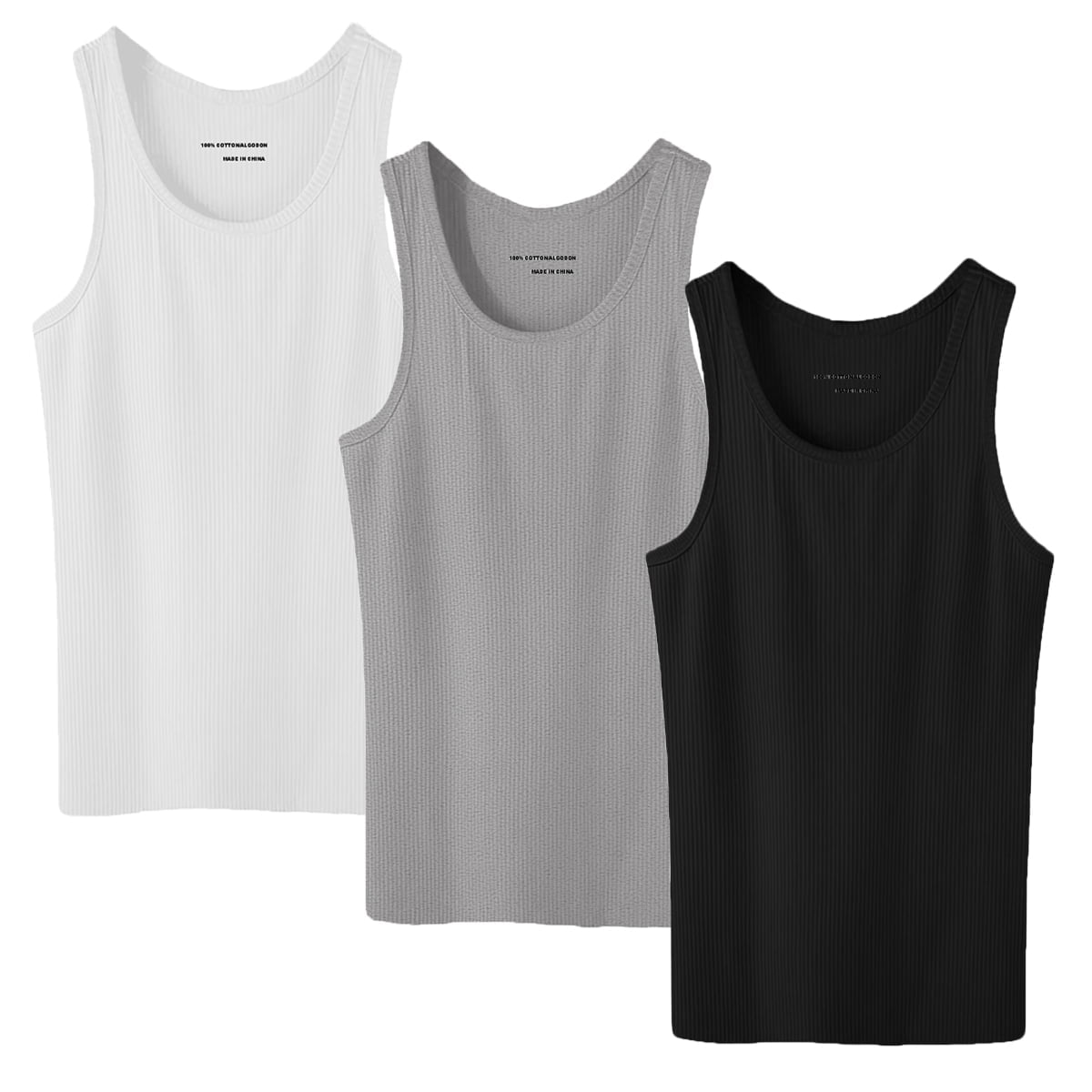 3 Pack Men's 100% Cotton Ribbed Plain Tank Tops Athletic A-Shirts ...