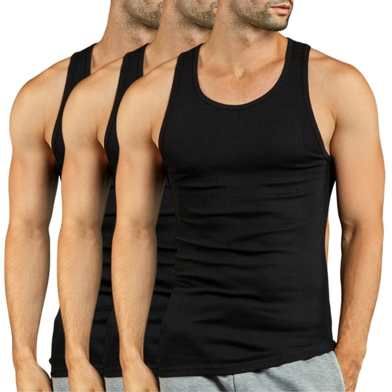 3 Pack Men's A-Shirts 100% Cotton Ribbed Underwear Tank Top Solid ...