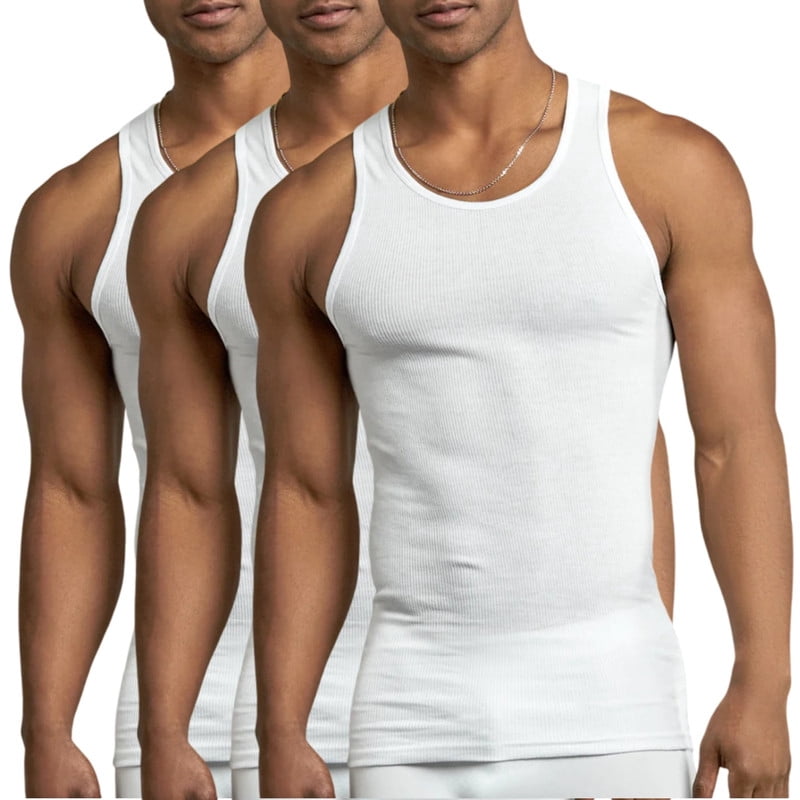 3 Pack Men's A-Shirts 100% Cotton Ribbed Underwear Tank Top Solid ...