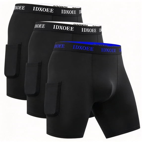 3 Pack Men's Athletic Boxer Briefs with Side Pocket, High Waisted ...