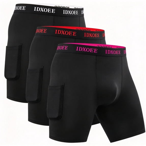 3 Pack Men's Athletic Boxer Briefs with Side Pocket, High Waisted ...