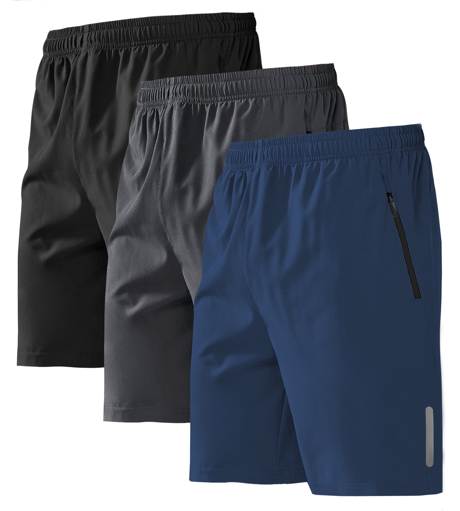 3 Pack Men's Athletic Shorts Set with Zipper Pockets Elasticated ...