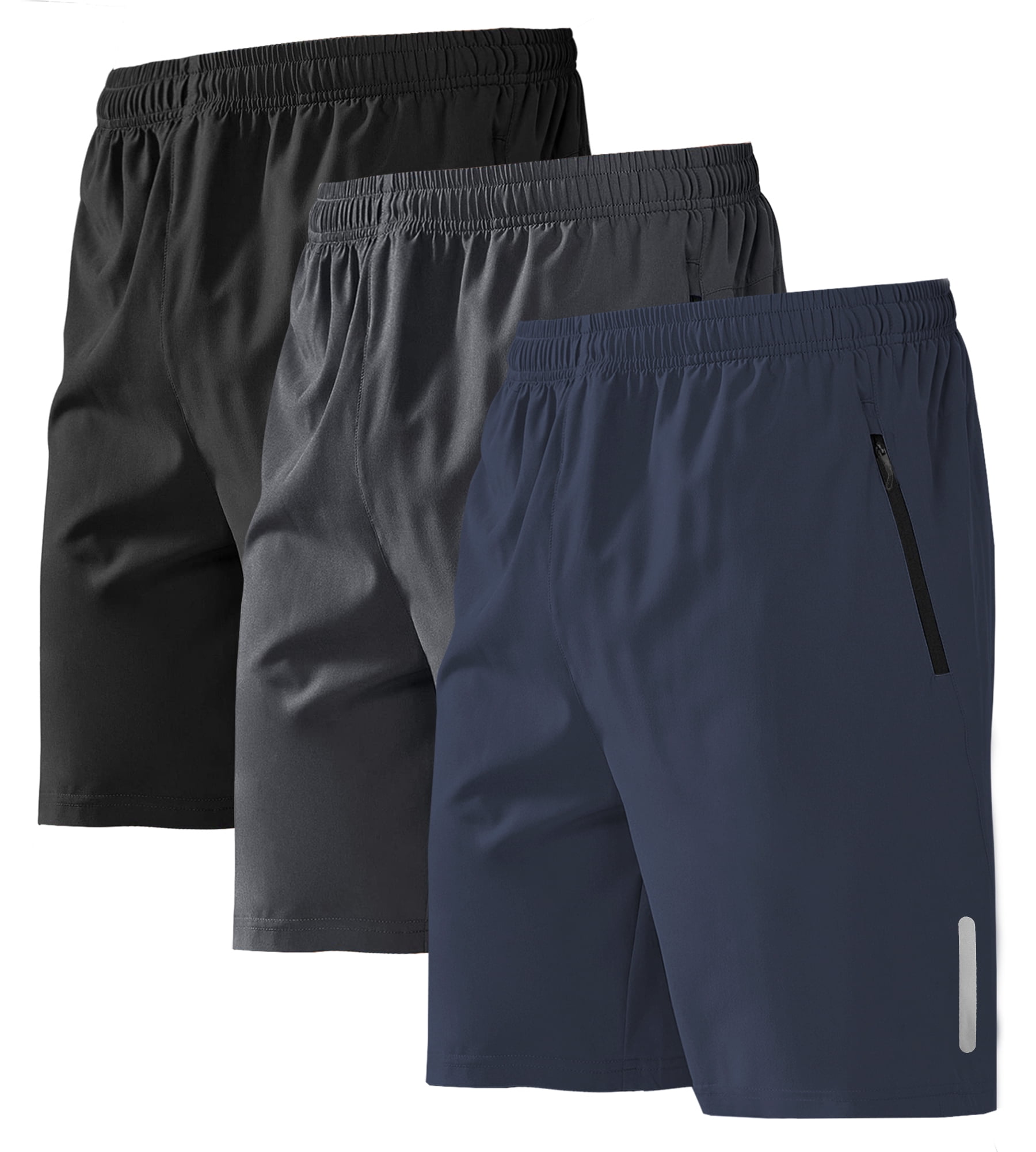 BUYJYA Men's Quick Dry Athletic Shorts, 3 Pack, Zipper Pockets, Elastic ...