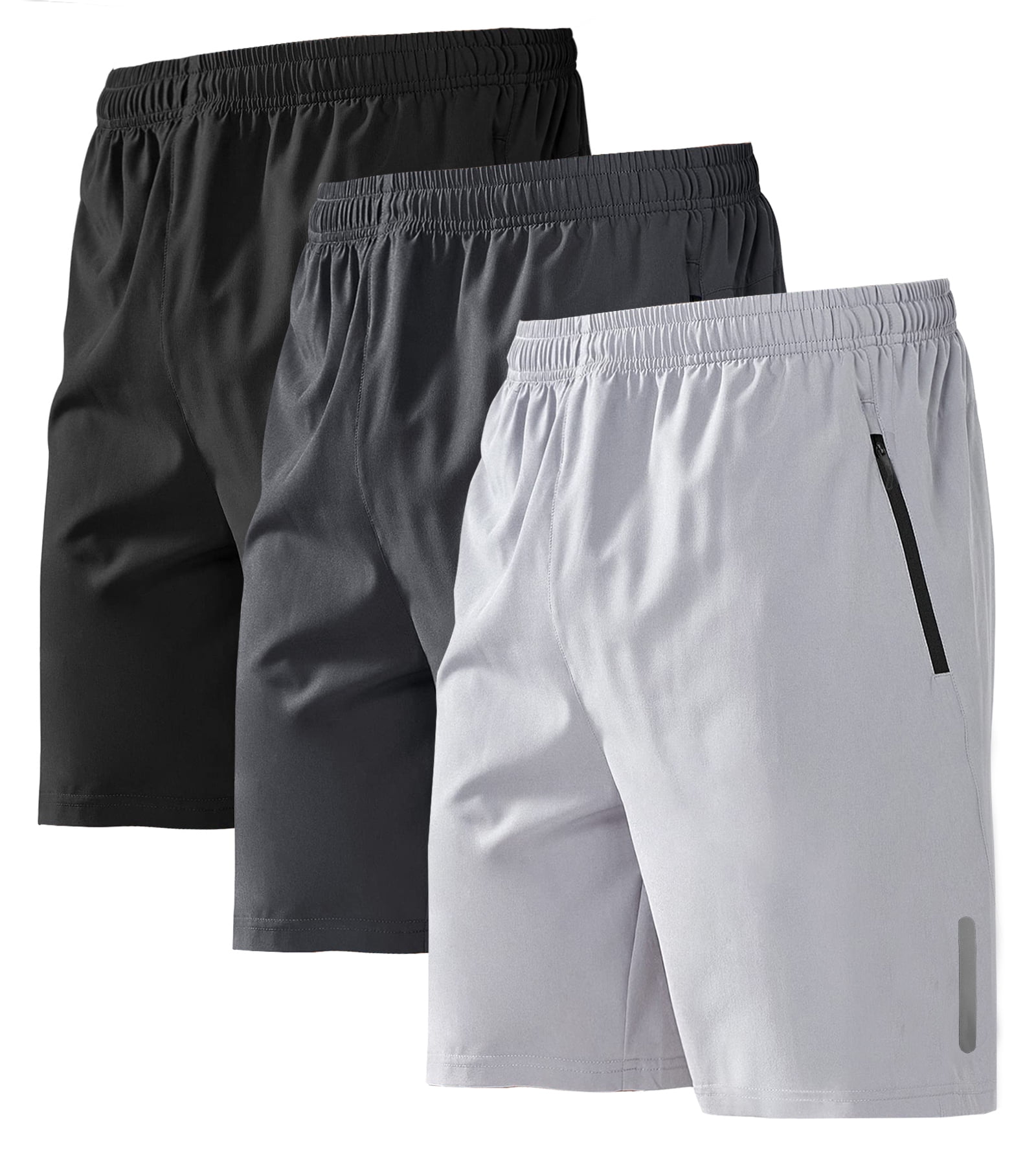 3 Pack Men's Athletic Shorts Set with Zipper Pockets Elasticated ...