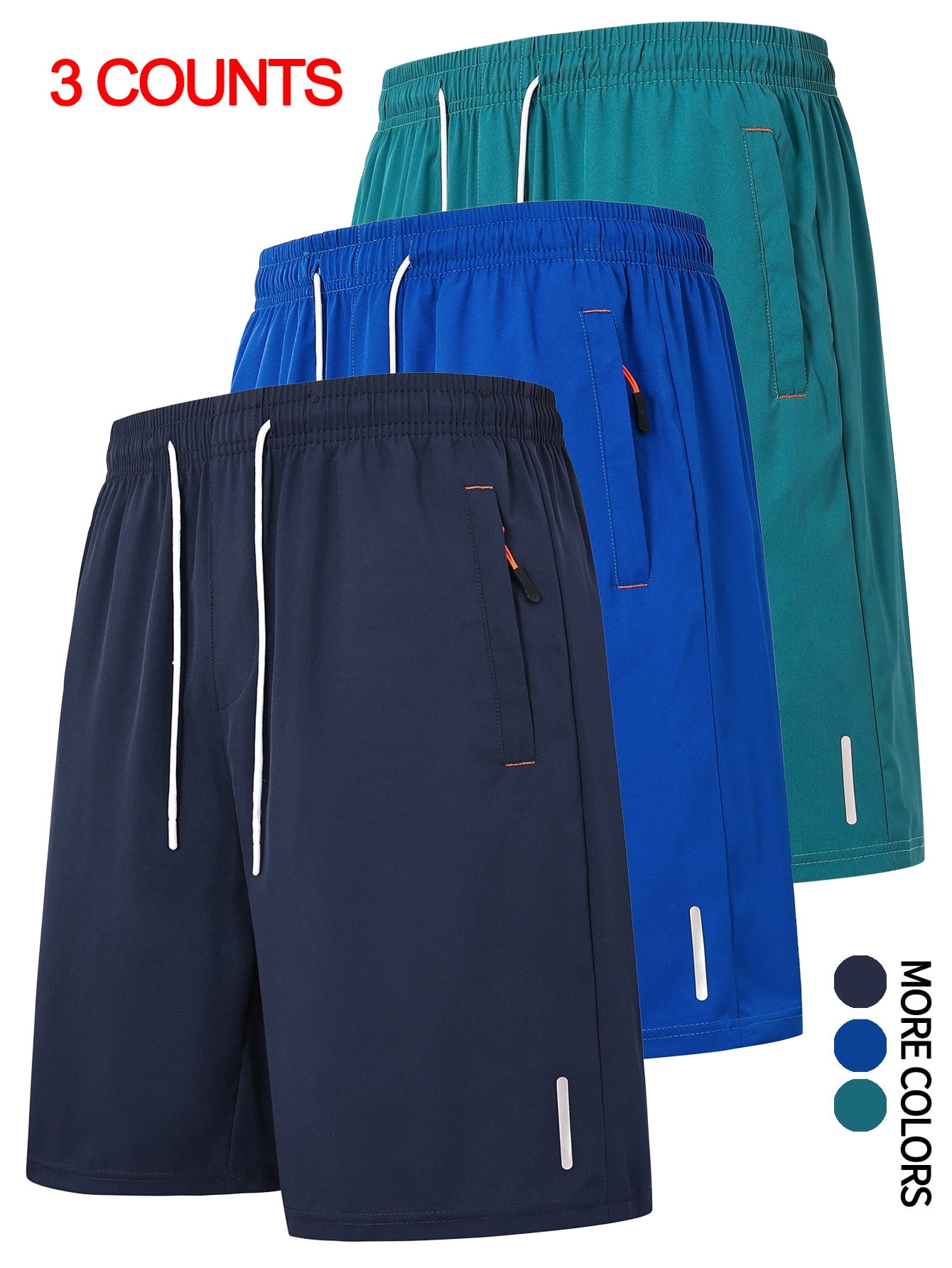 3 Pack Men's Athletic Shorts with Zipper Pockets Quick Dry Stretch ...