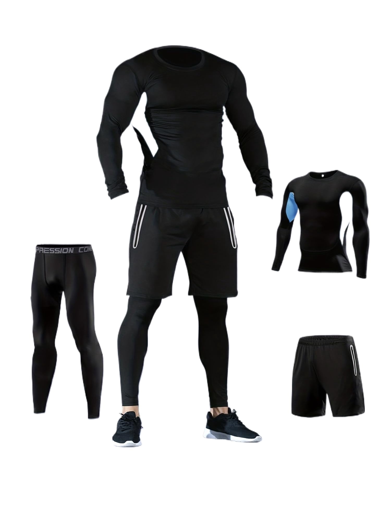 3-Pack Men's Athletic Workout Set Breathable Mesh Long Sleeve ...