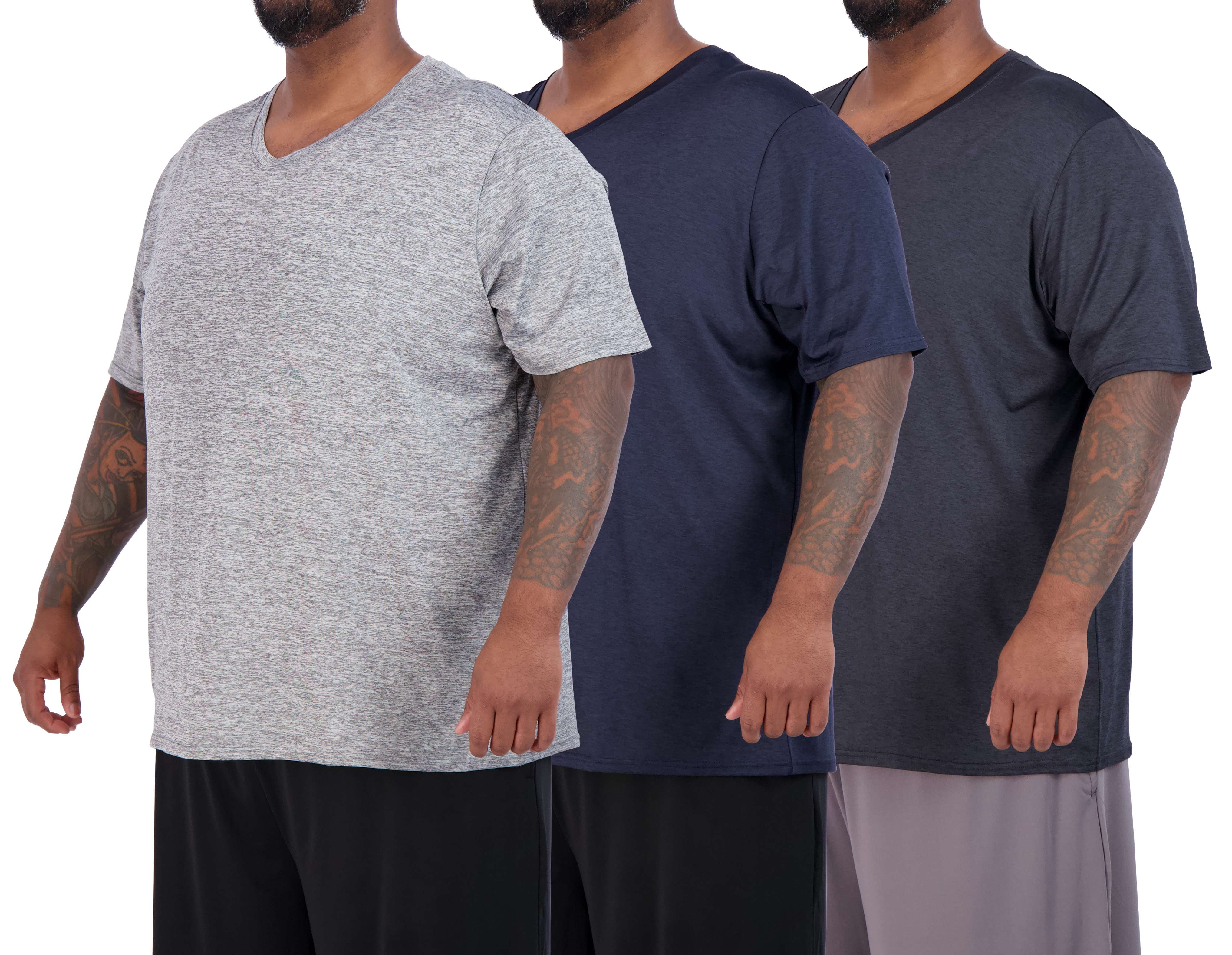 Real Essentials 3 Pack: Mens Big & Tall V-Neck Short-Sleeve Tech ...