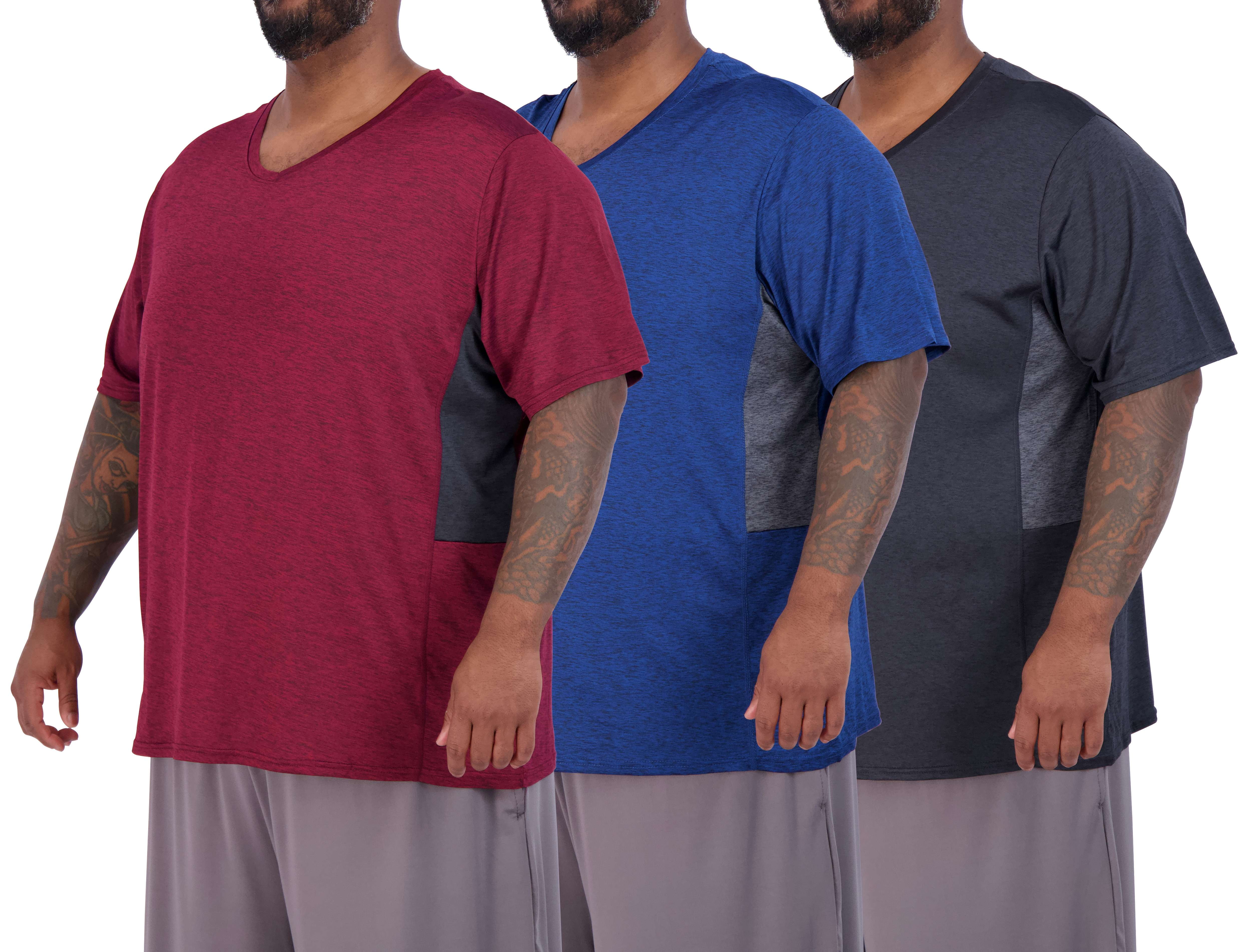 Real Essentials 3 Pack: Mens Big & Tall V-Neck Short-Sleeve Tech ...