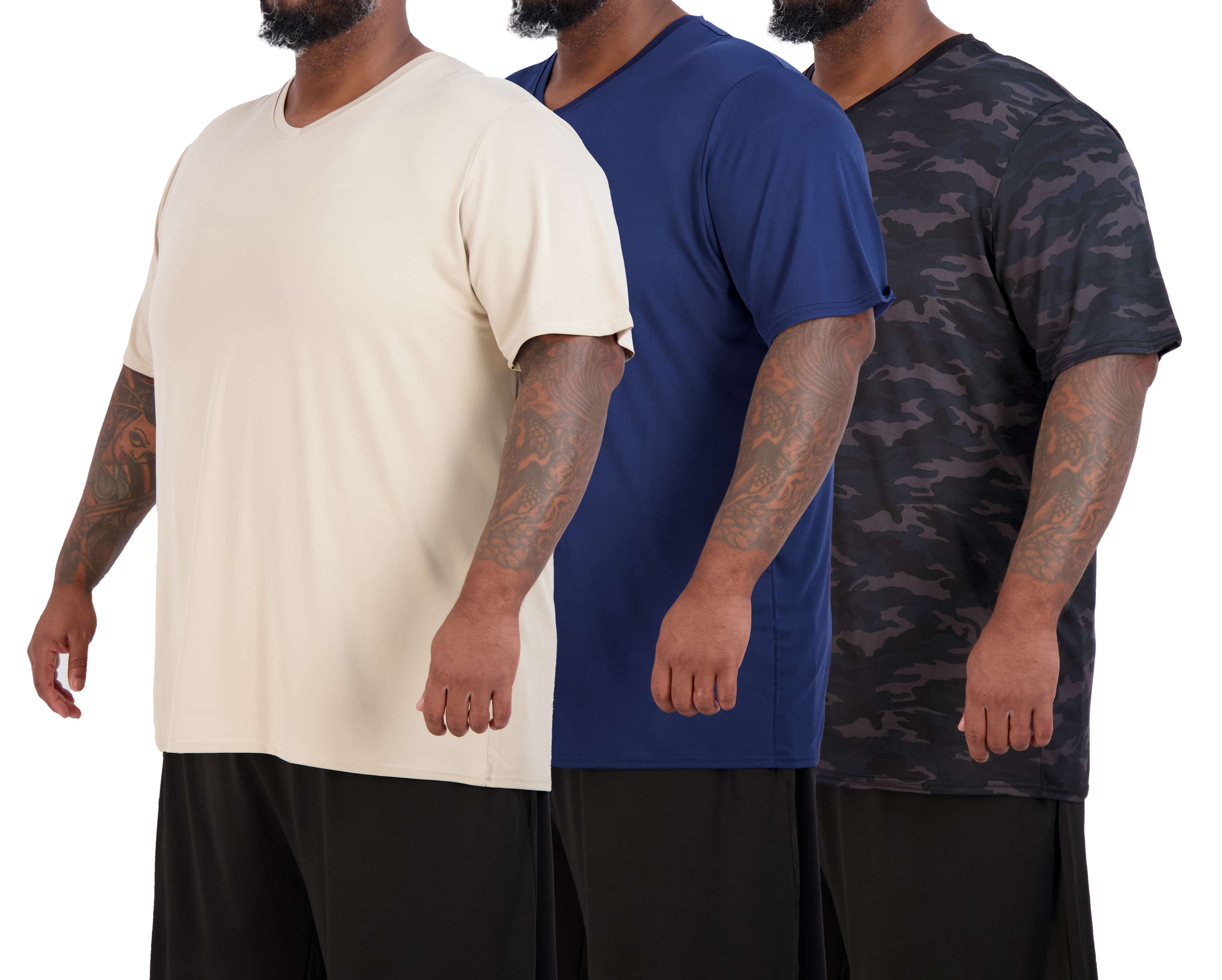 Real Essentials 3 Pack: Mens Big & Tall V-Neck Short-Sleeve Tech ...