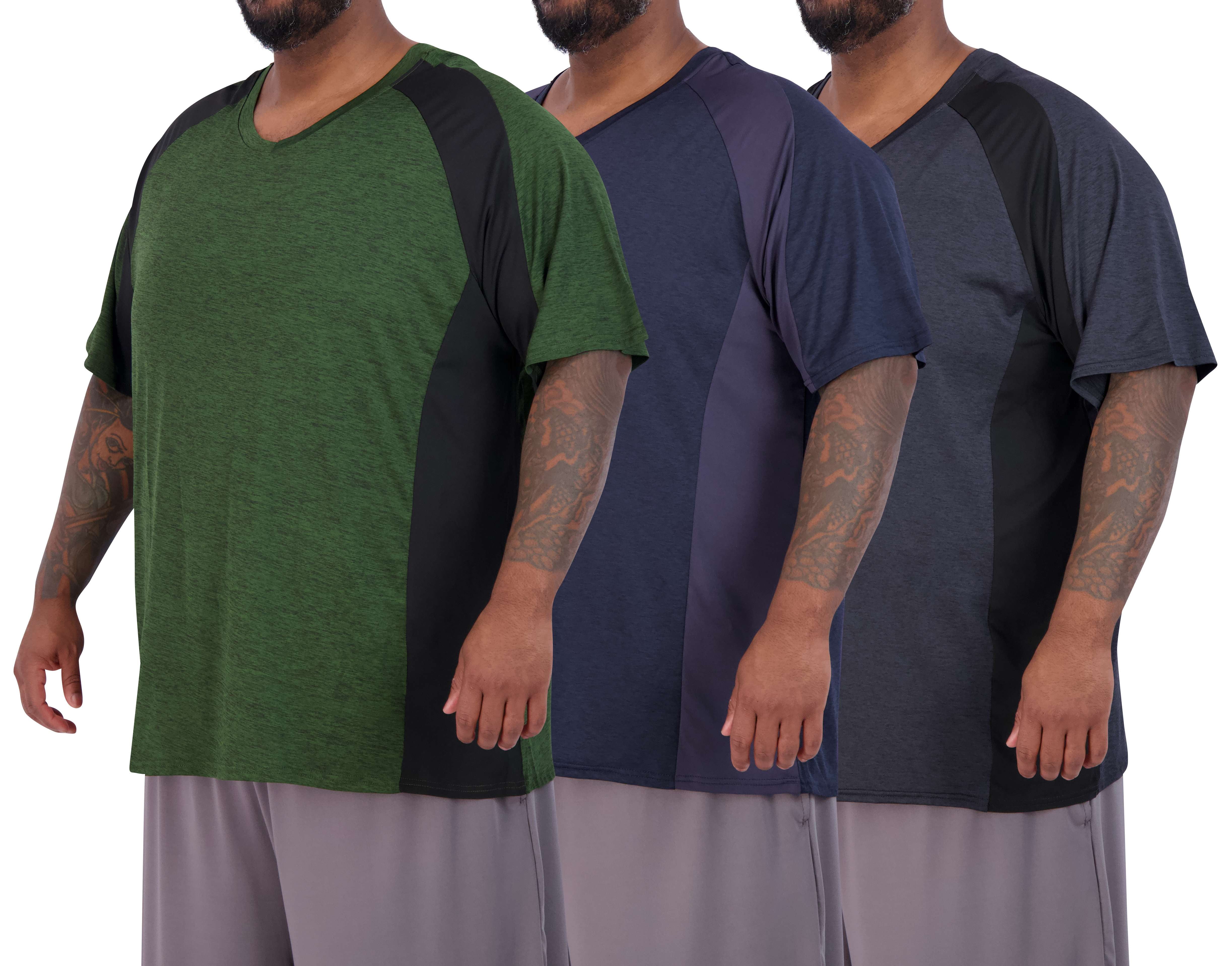 Real Essentials 3 Pack: Mens Big & Tall V-Neck Short-Sleeve Tech ...