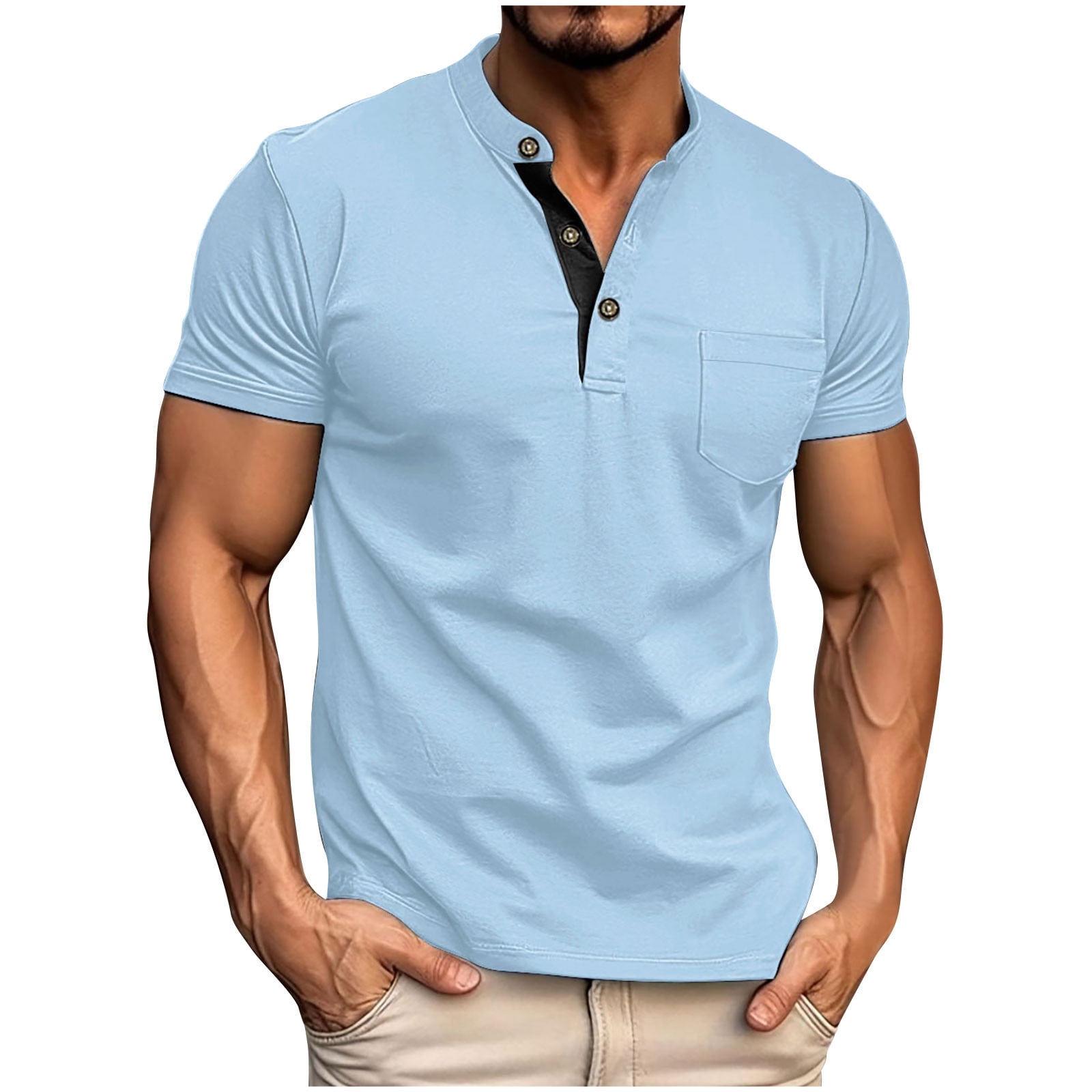 3 Pack Men's Big and Tall Henley T-Shirts, Short Sleeve Pocket Cotton Loose Fit Shirt Summer ...