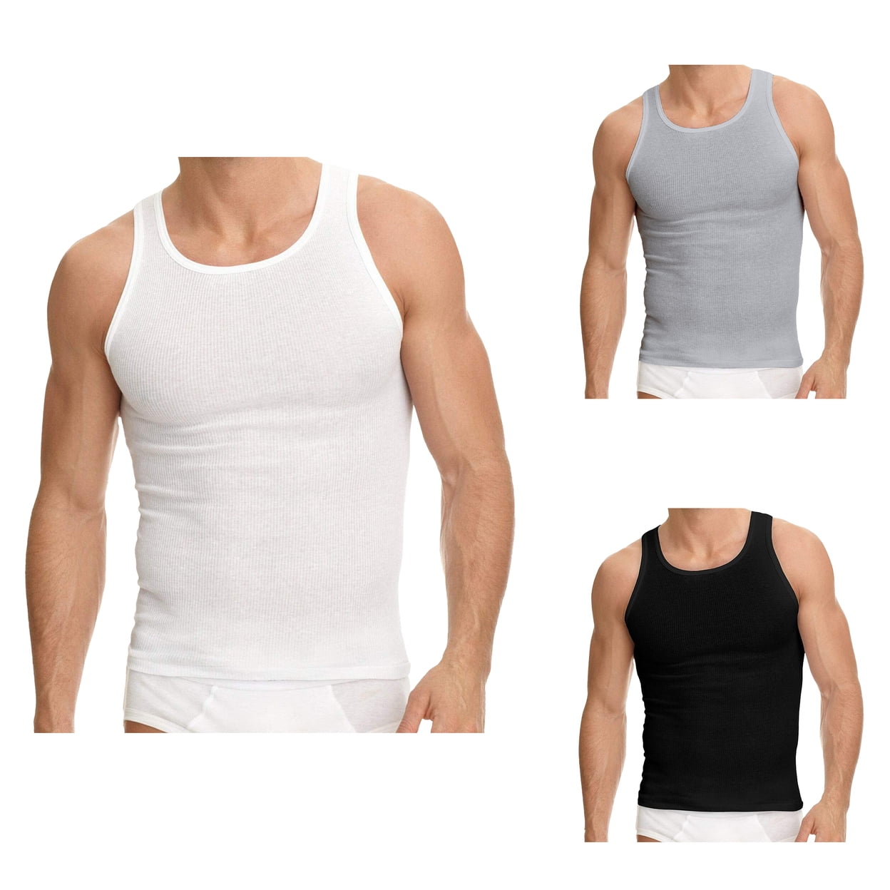 Men's 3-Pack Slim-Fit Cotton Ribbed Summer Tank Tops Various Colors ...