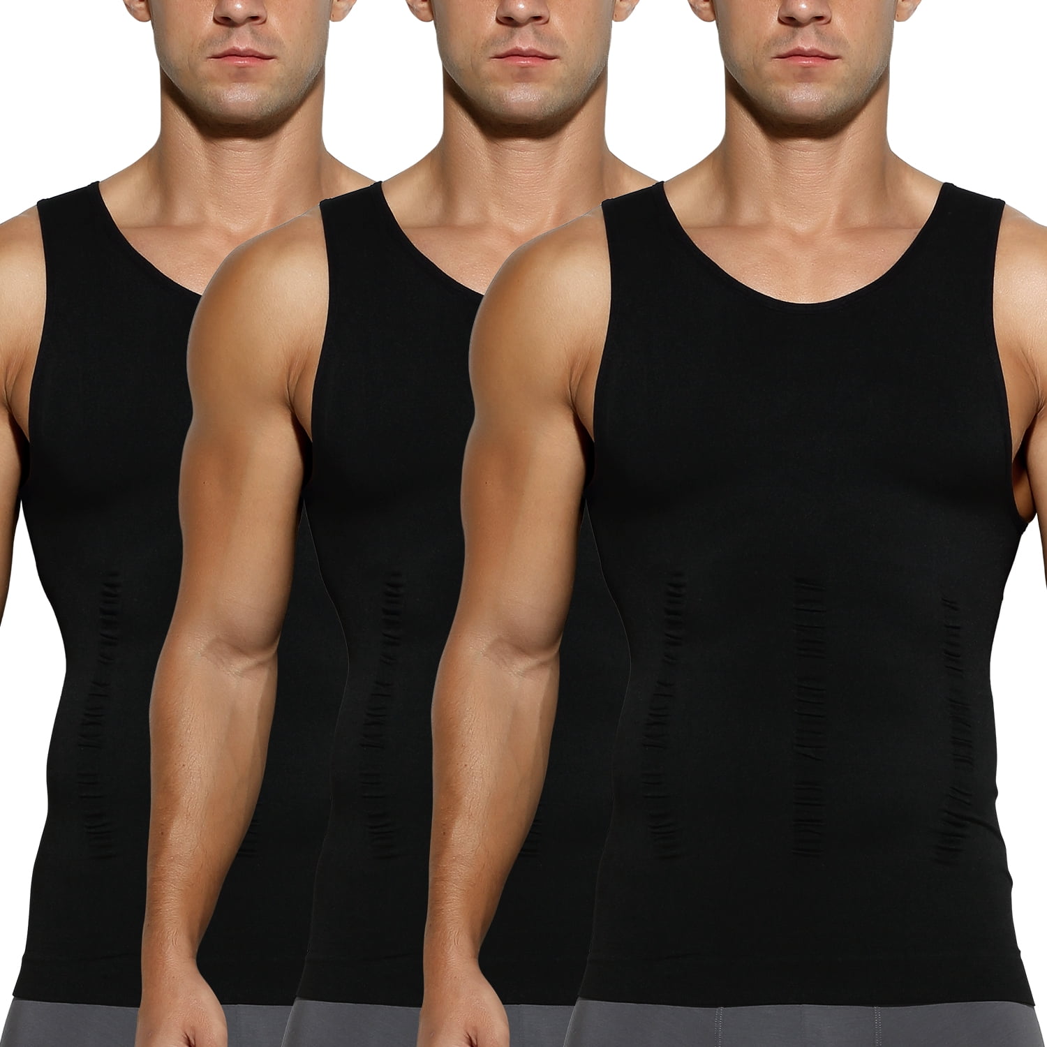 3 Pack Men's Compression Undershirt Tank Top Slimming Shapewear Tummy ...
