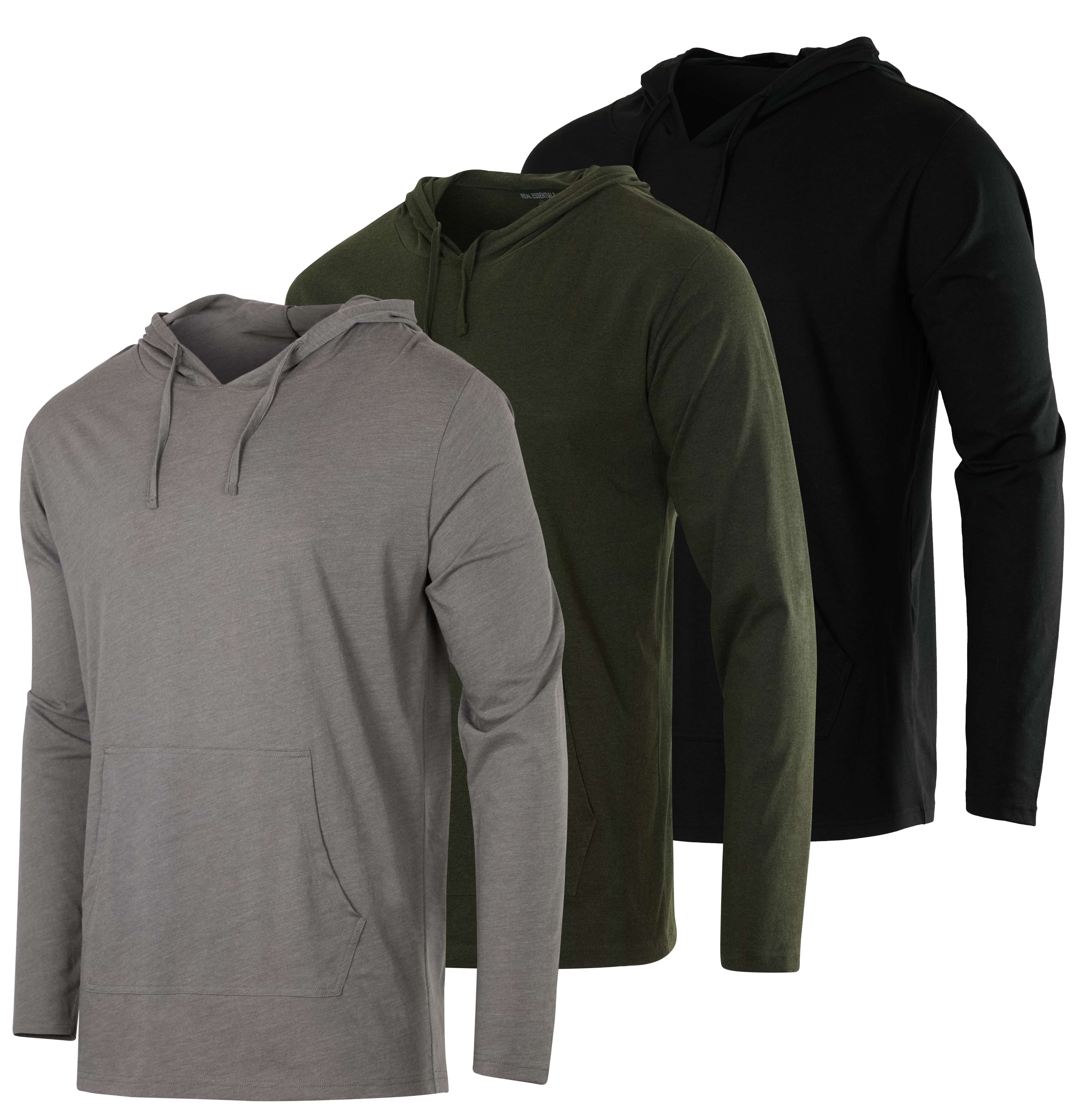 3 Pack: Men's Cotton Lightweight Casual Pullover Drawstring Hoodie With ...