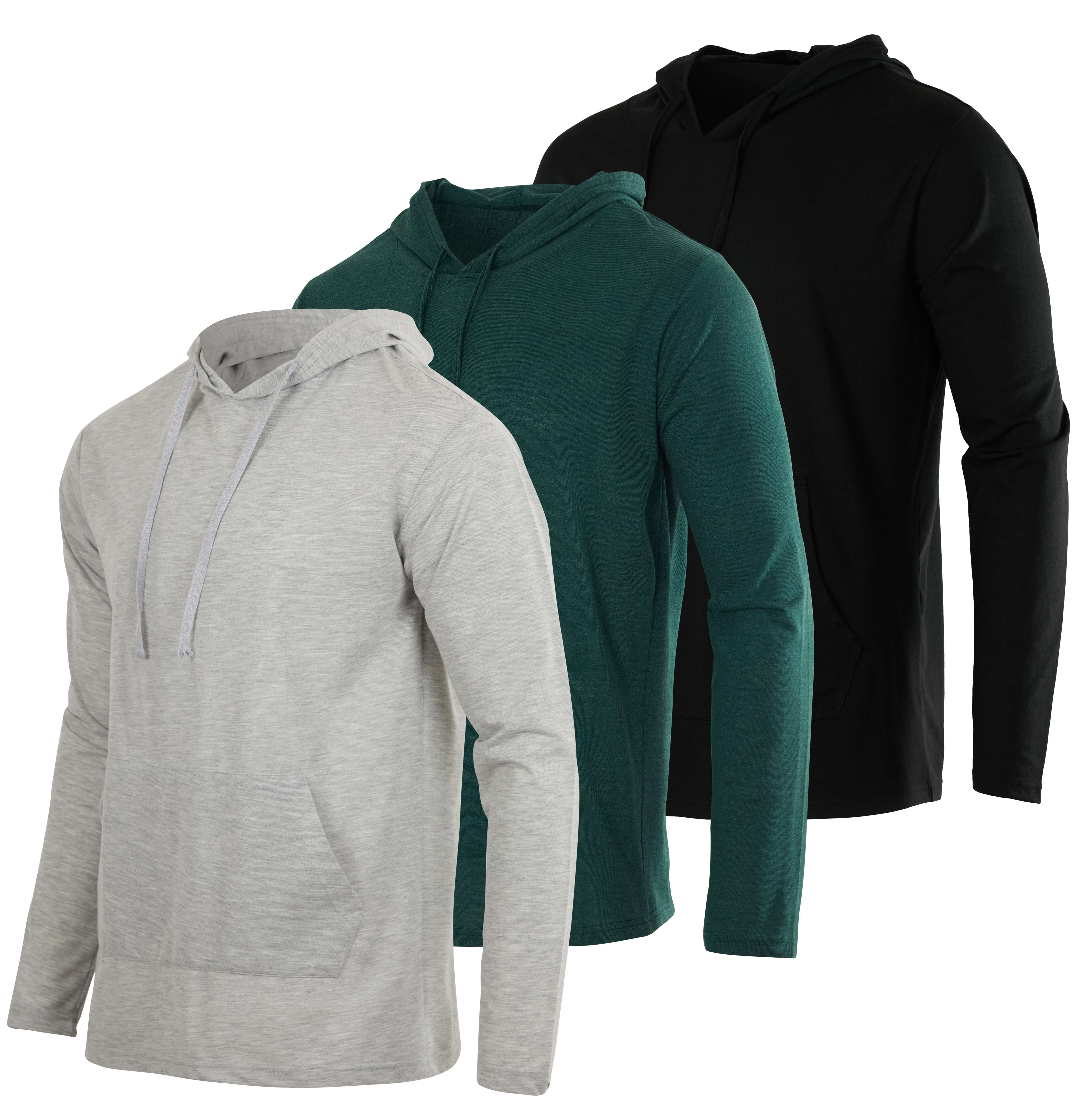 3 Pack: Men's Cotton Lightweight Casual Pullover Drawstring Hoodie With ...